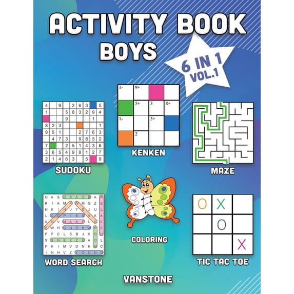 Activity Book Boys: 6 in 1 - Word Search, Sudoku, Coloring, Mazes ...
