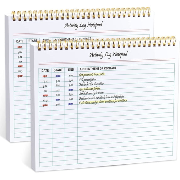 Activity Log Notepad, Spiral Activity Log Book for Business Work with ...