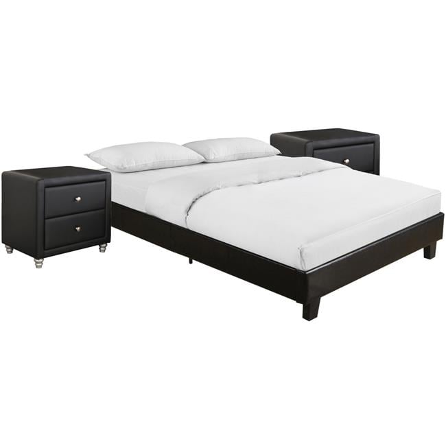 Acton Platform Bed in Black with 2 Nightstand, Queen Size - 85.4 x 63.4 x 11 in. - Walmart.com