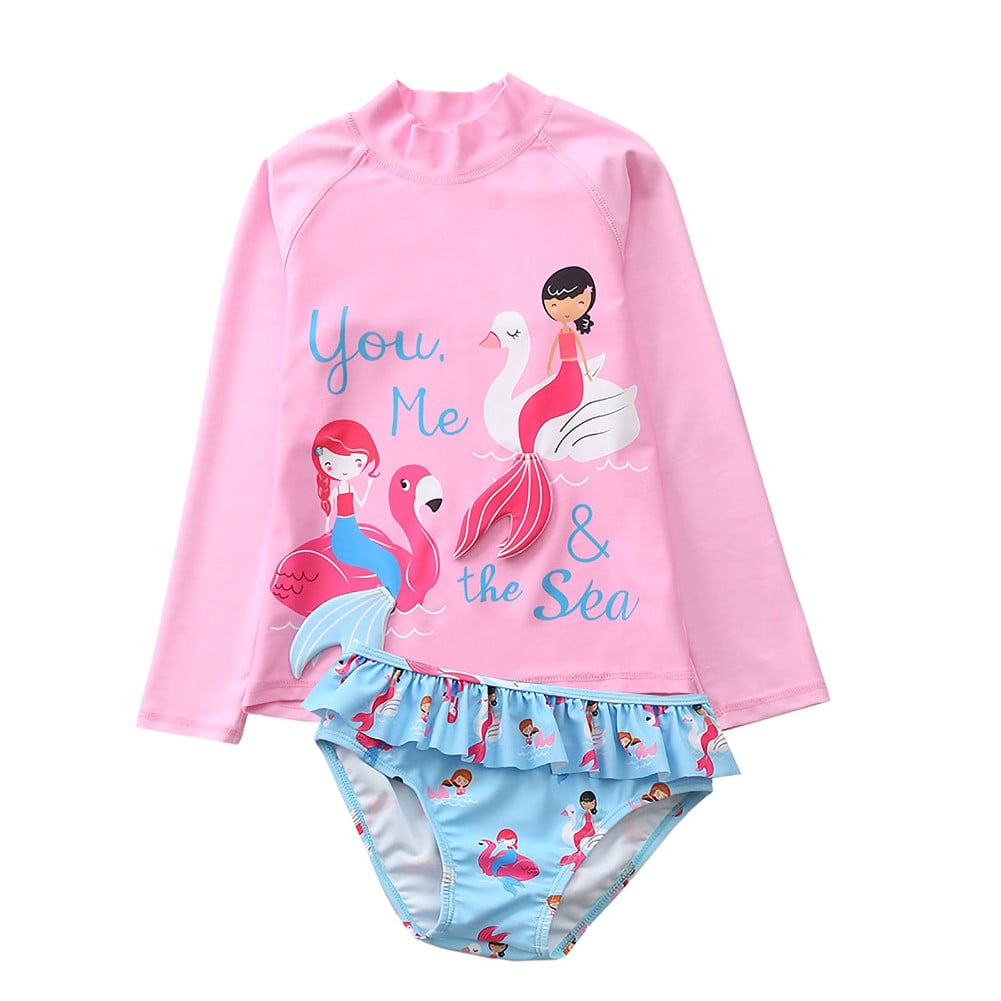 Actoyo Kids Girls 3D Mermaid Tale Bikini Long Sleeve Tops Shorts ...