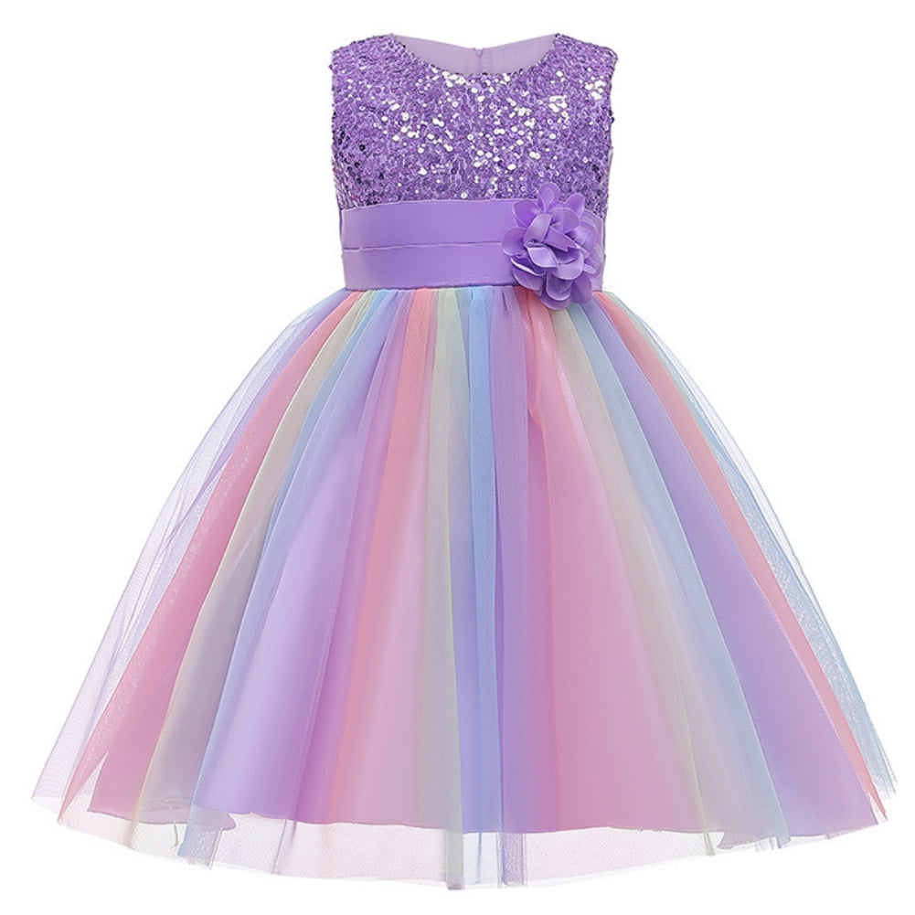 Actoyo Kids Girls Flower Princess Sequin Rainbow Dress Birthday ...