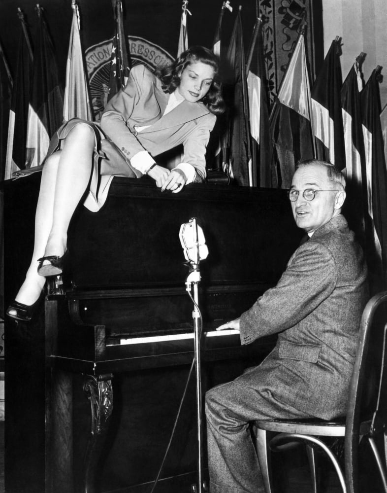 Actress Lauren Bacall Sits Atop The Piano While Vice President Harry Truman Plays. The Iconic ...
