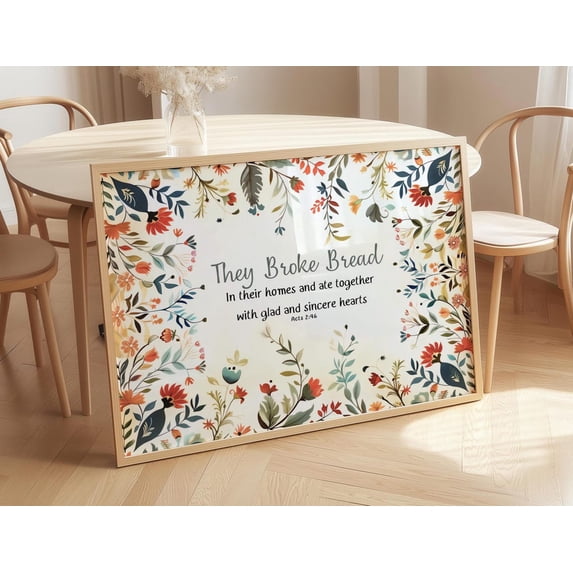Acts 2:46 Floral Dining Room Print, Unframed Paper Poster 24x36in ...