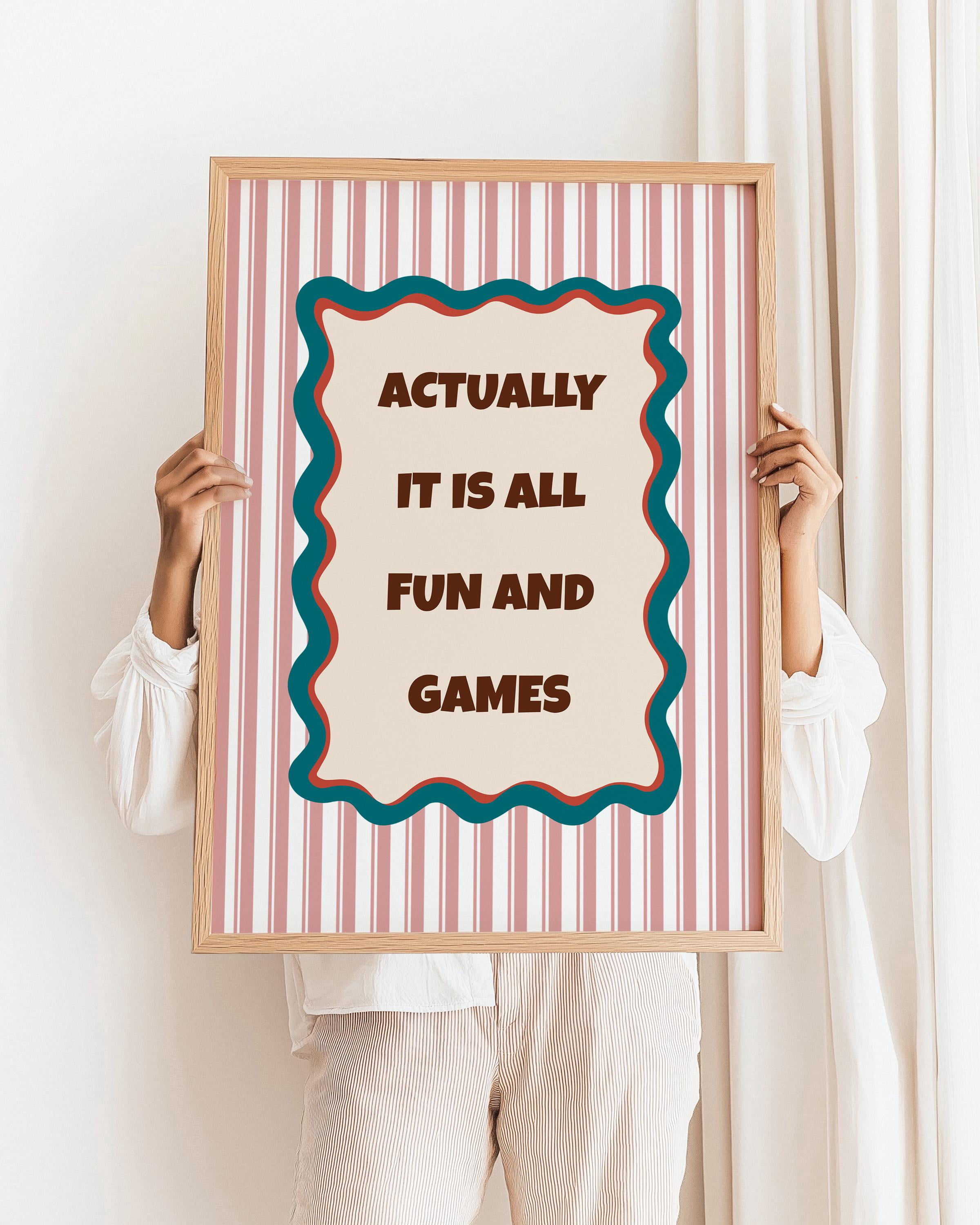 Actually It Is All Fun Poster Wavy Frame Typography Wall Art, Green Red ...