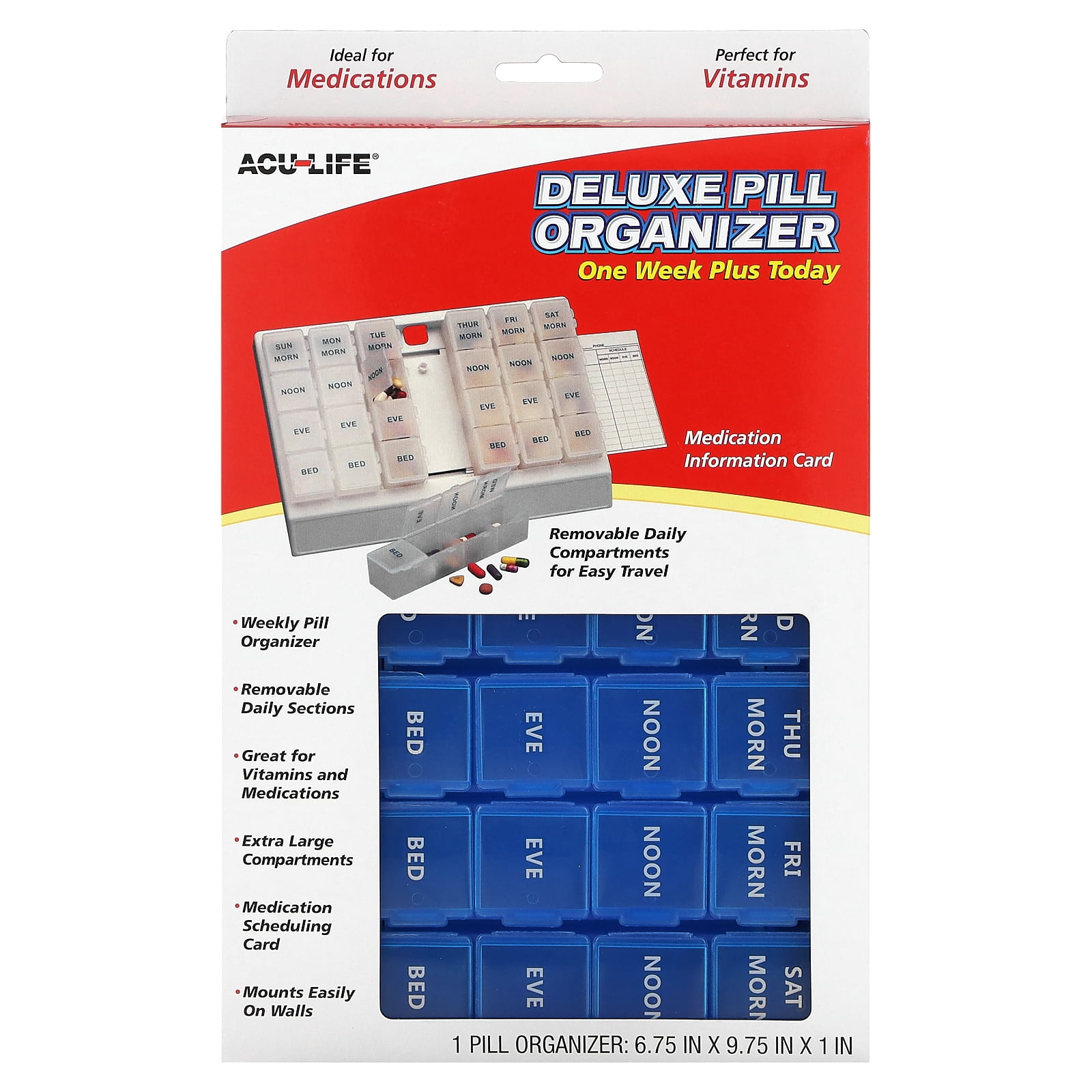 Acu-Life 7 Day Pill and Vitamin Organizer with Removable Daily Pillbox ...
