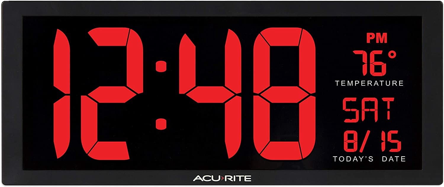 AcuRite 75127M Large Electric LED Wall Clock with Indoor Temperature ...