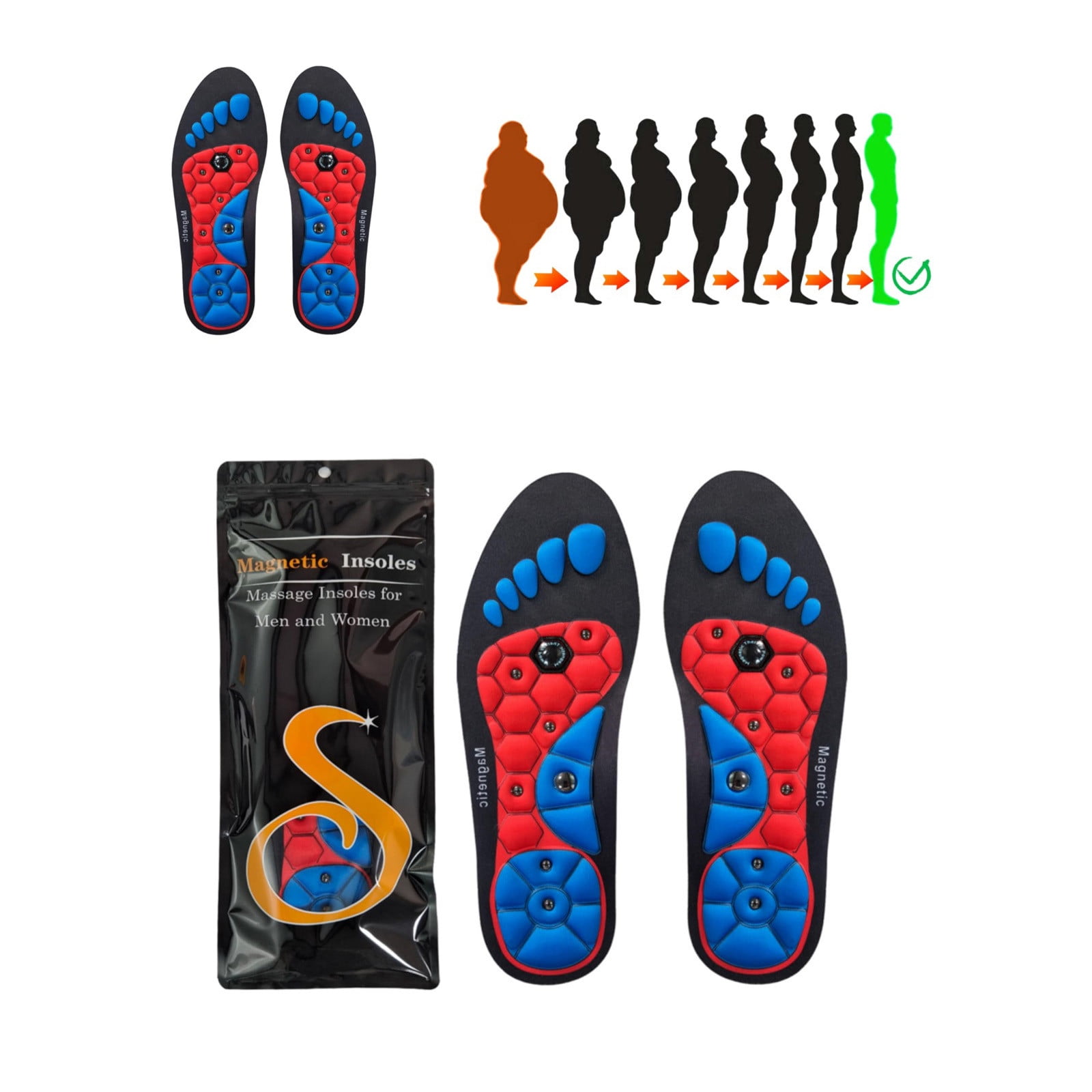 Acupressure Magnetic Massage Insoles for Men/Women, Foot Massager Shoe ...