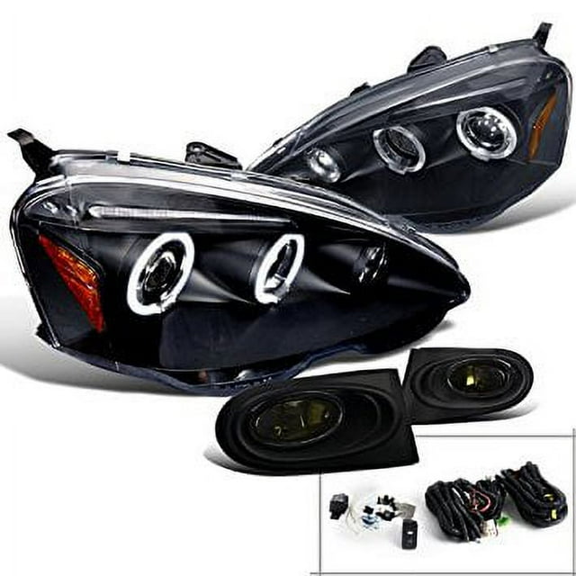 Acura RSX Black Dual Halo LED Projector Headlights with Smoke Fog ...