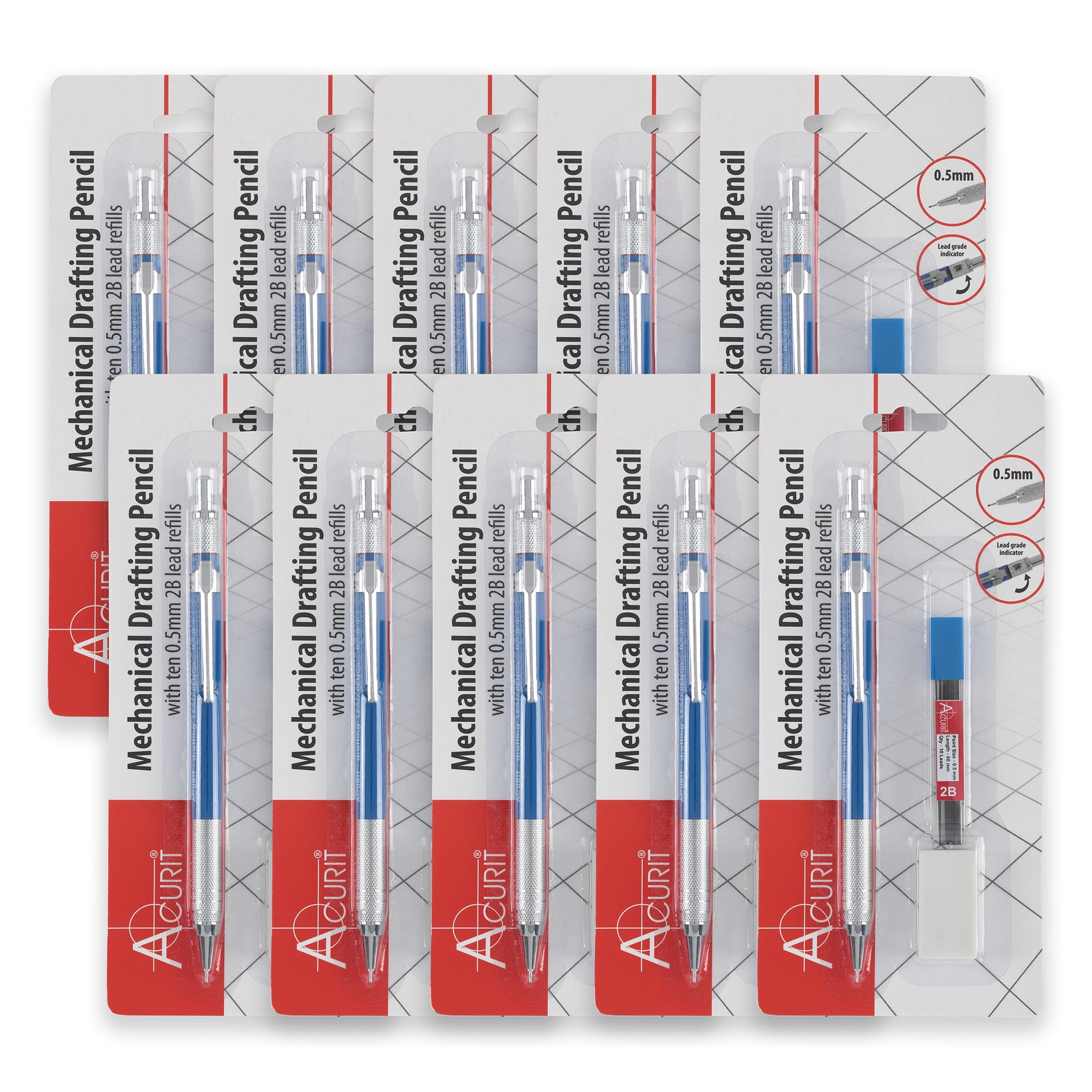Acurit 0.5 mm Drafting Pencil with Pack of 2B Refill Leads - Value Pack ...