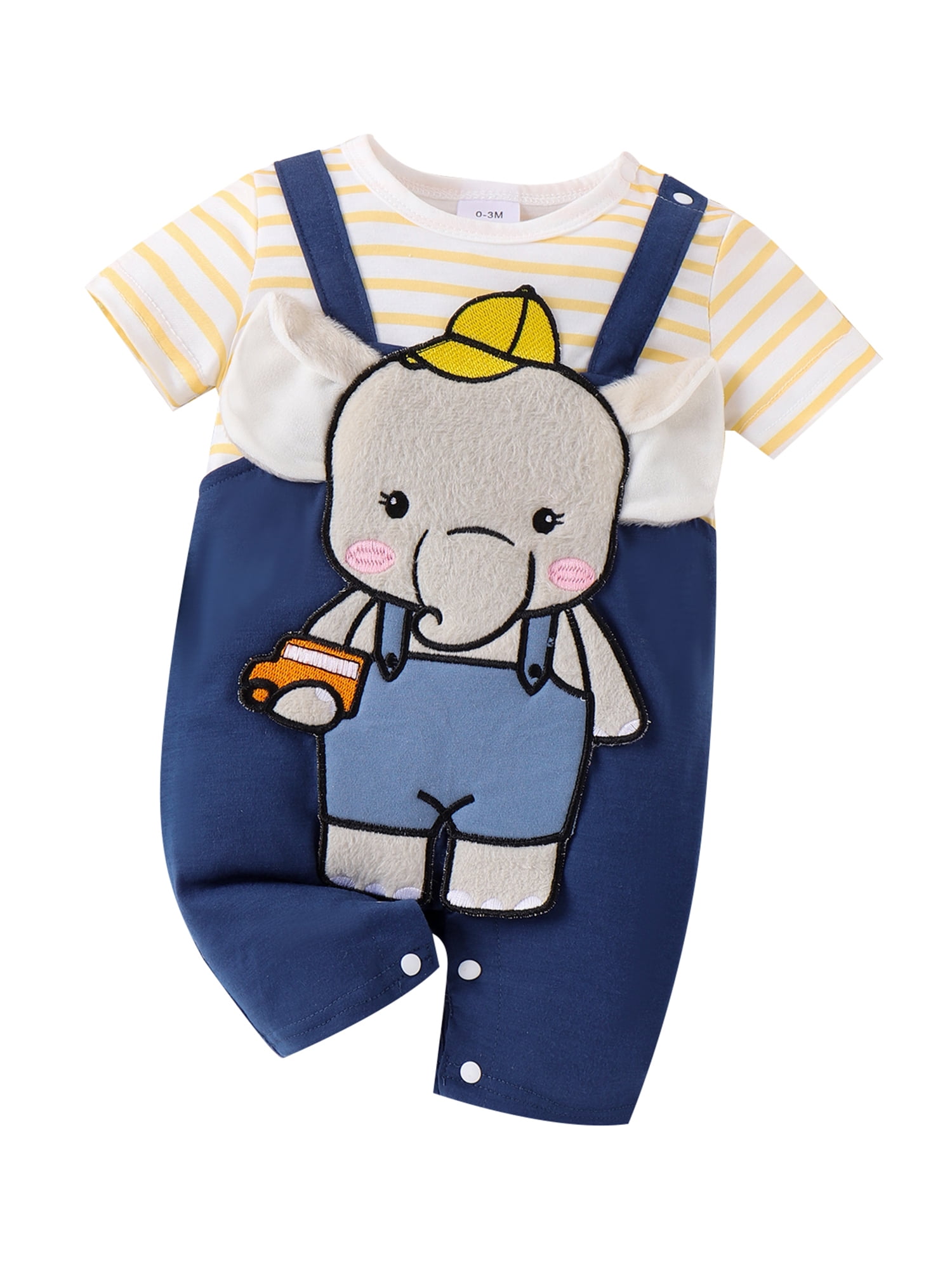 Acuteok Baby Boys Rompers Cartoon Bear Embroidery Stripe Short Sleeve ...