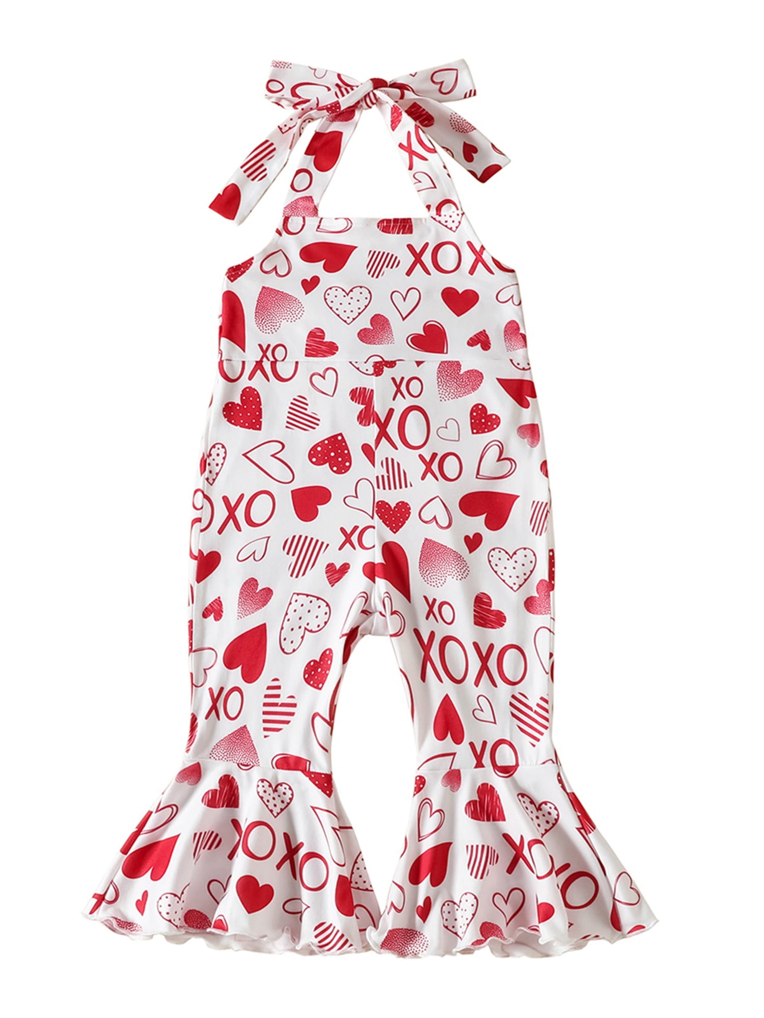 Acuteok Baby Girl Valentine’s Day Outfit, Cute Heart Print Sleeveless Halter Jumpsuit Elastic ...