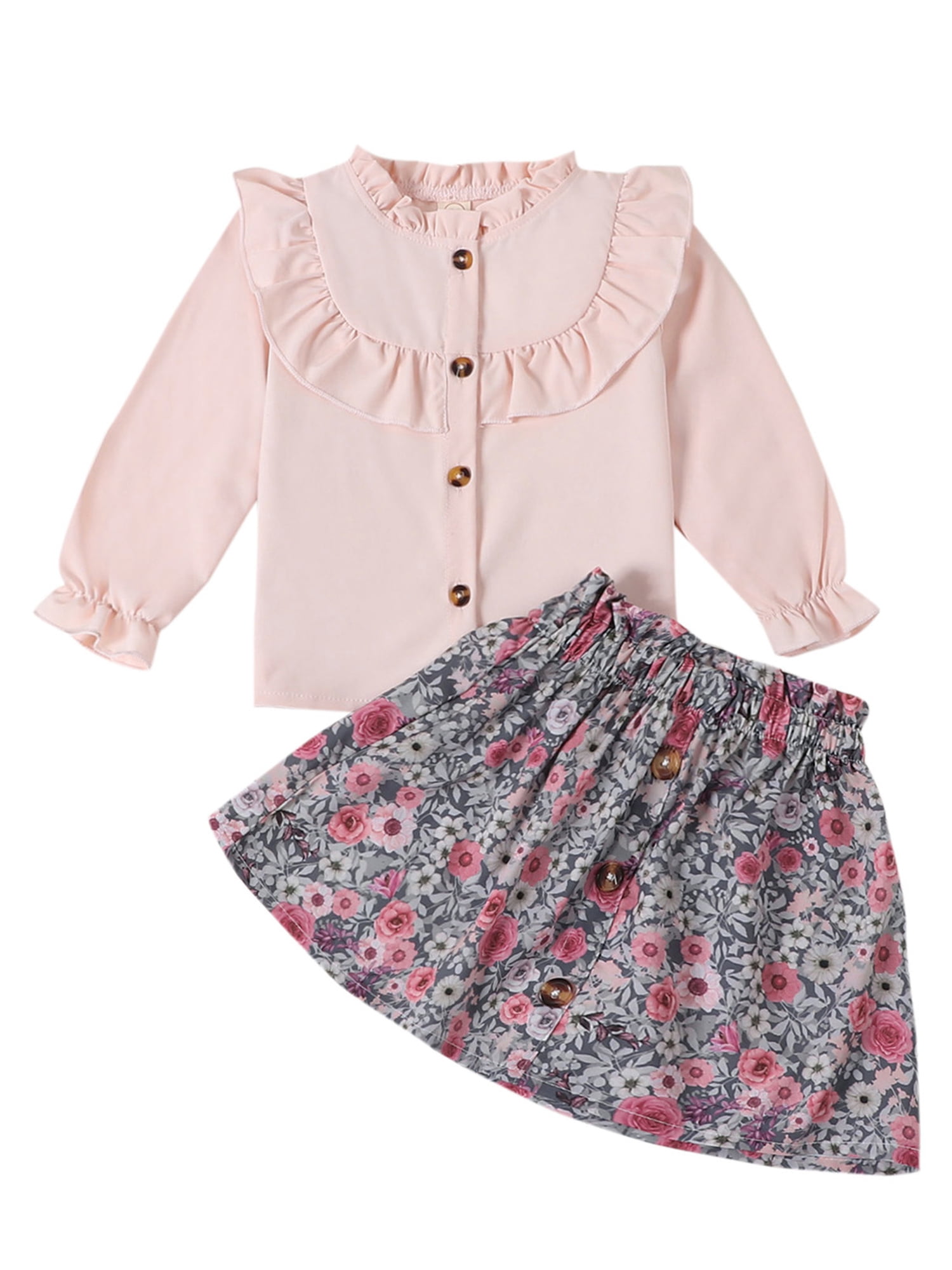 Acuteok Kid Girls 2 Piece Fall Clothes Pink Long Sleeve Ruffle Tops ...