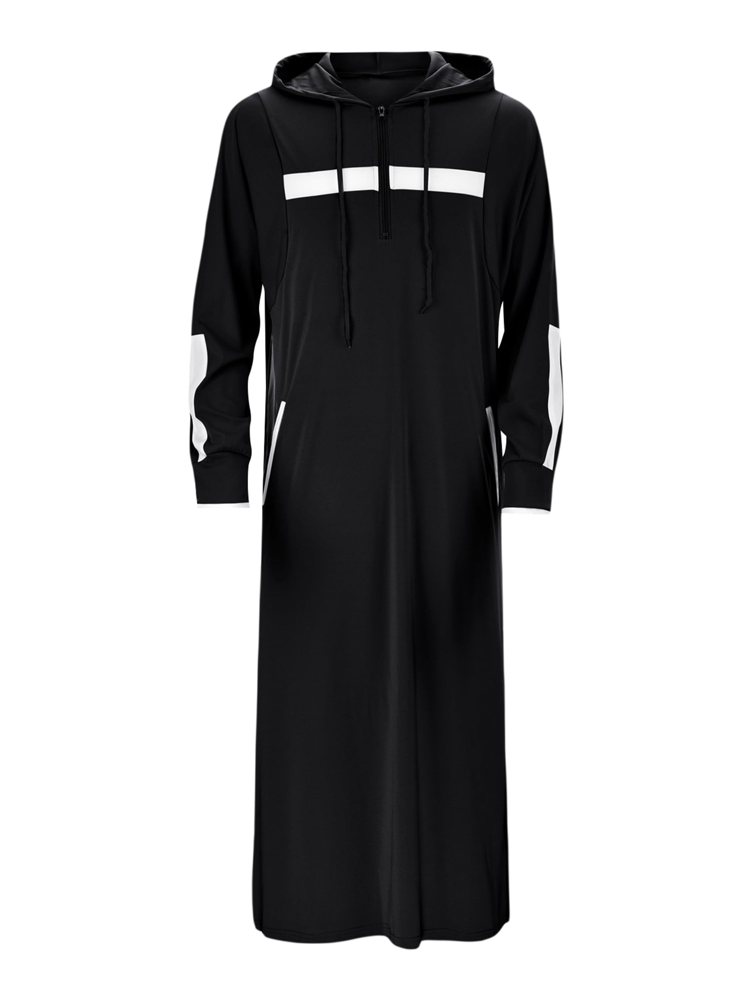 Acuteok Men Hooded Robe, Long Sleeve Zipper Closure Contrast Color Long ...