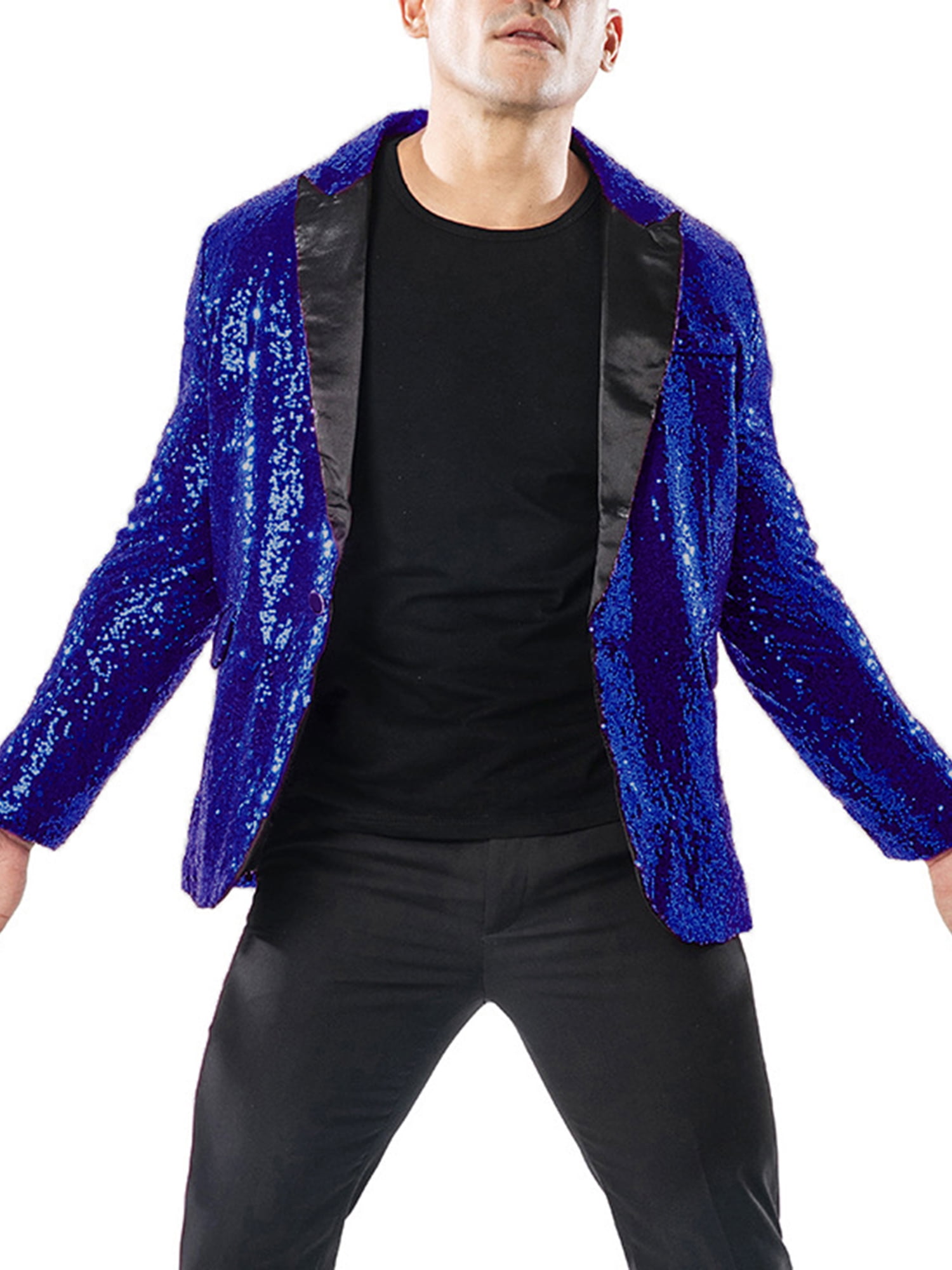 Acuteok Men Sequin Blazer Suit Lapel Shiny Jacket Blazer One Button ...
