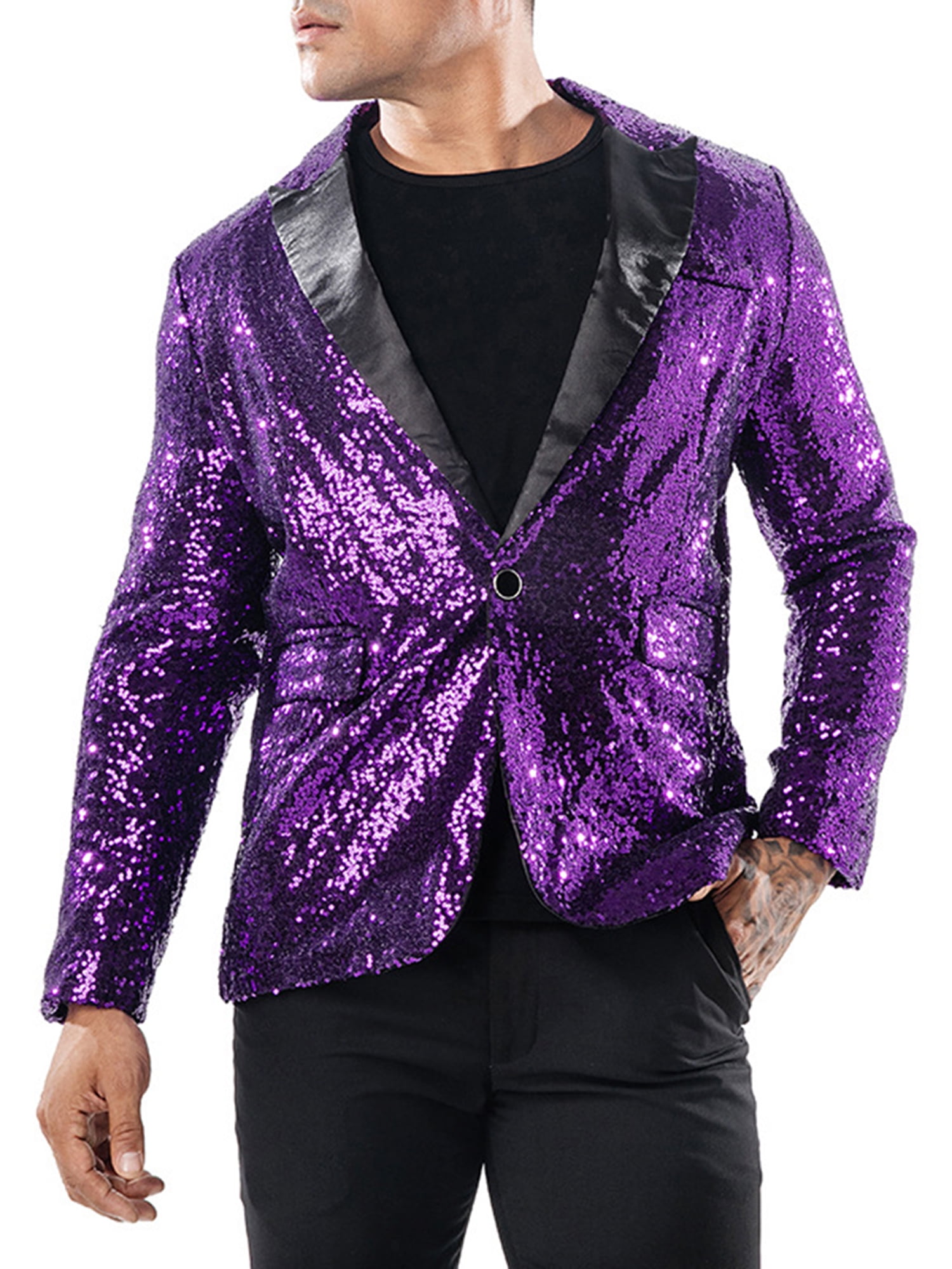 Acuteok Men Sequin Blazer Suit Lapel Shiny Jacket Blazer One Button ...