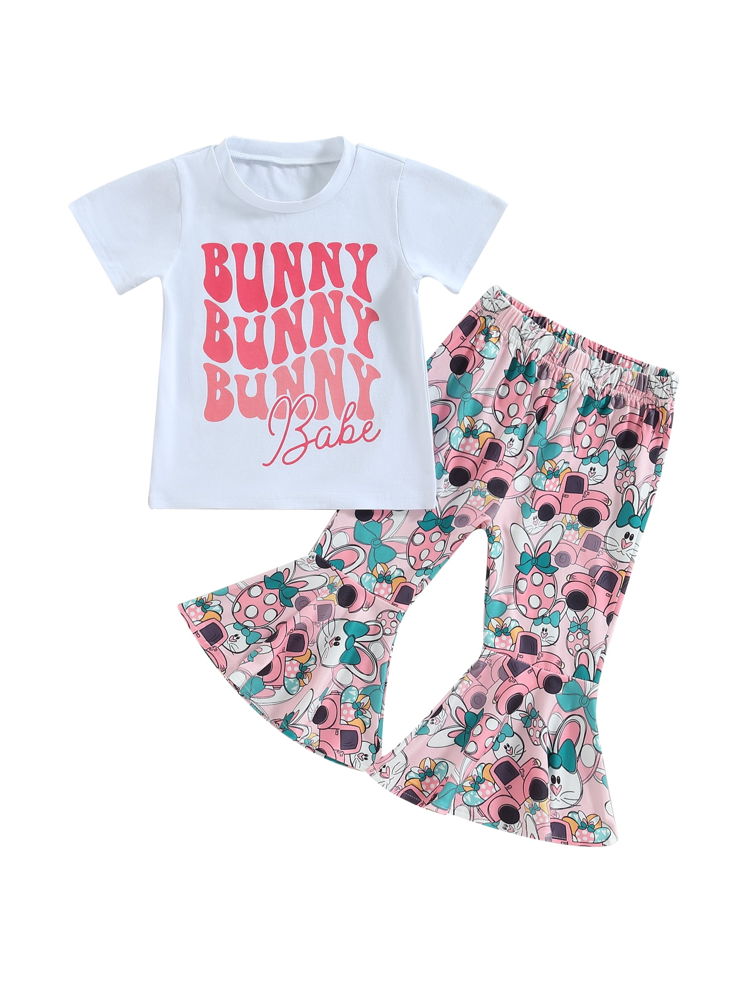 Acuteok Toddler Baby Girl Easter Outfits, Short Sleeve Bunny Ears Print ...