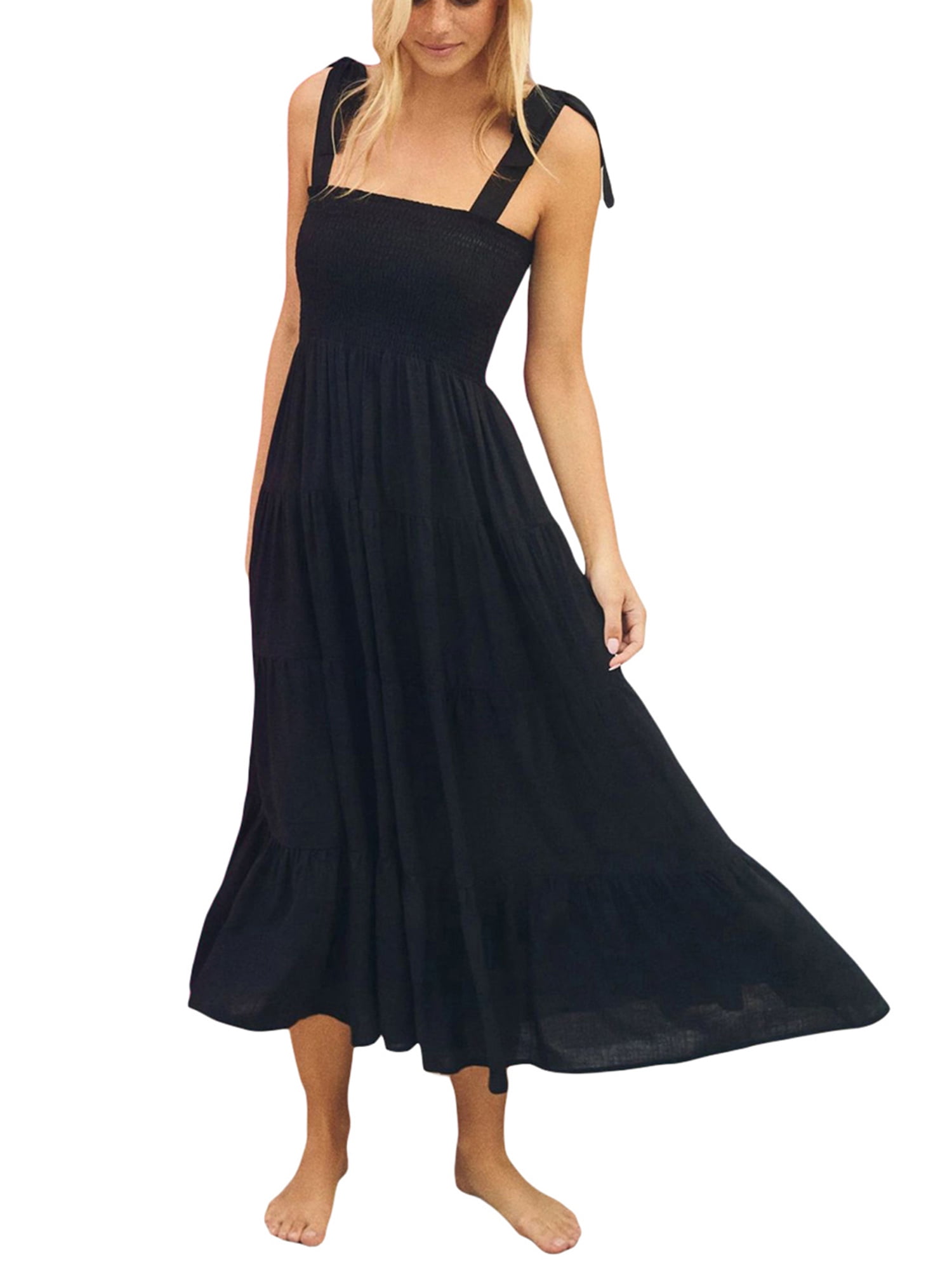 Acuteok Women Summer Sleeveless Dress Pleated Ruffled Hem Bandage Party ...