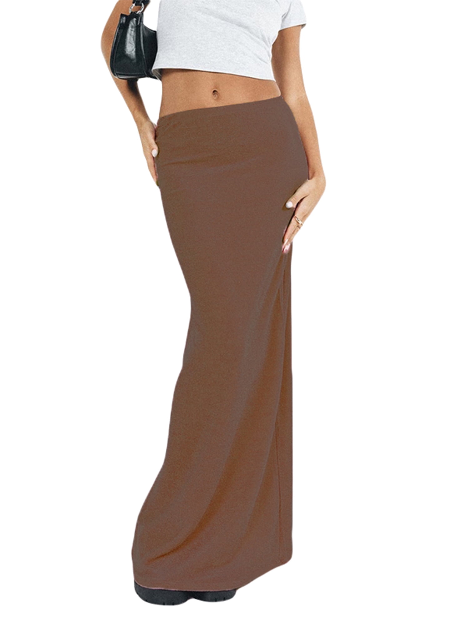 Acuteok Women's Bodycon Long Skirt, Mid Waist Solid Color Aesthetic ...