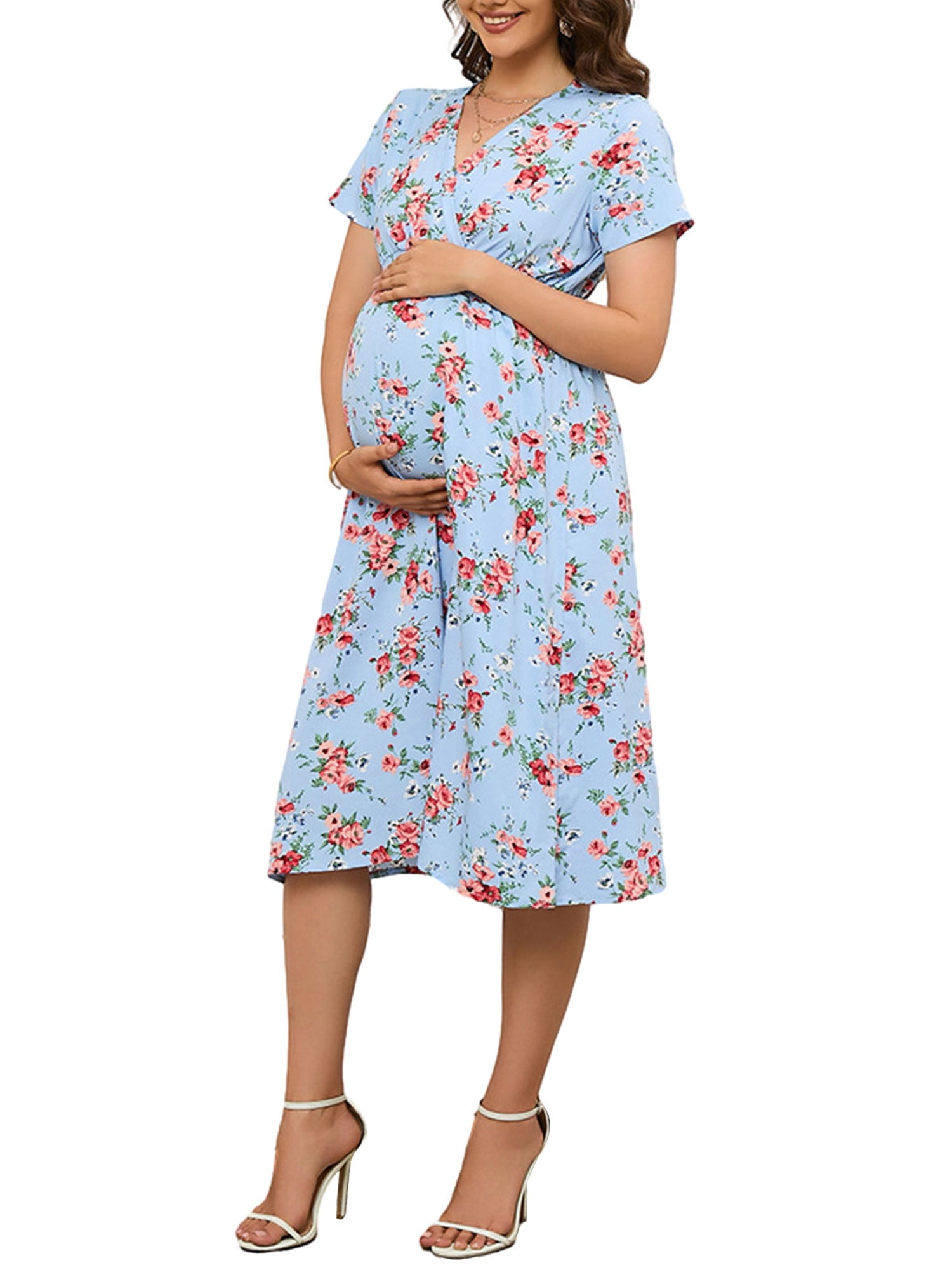 Acuteok Women's Pregnancy Dress Summer Casual Short Sleeve V Neck ...