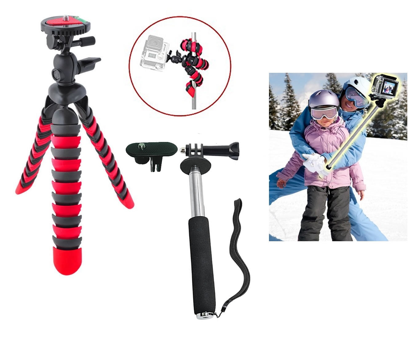 Acuvar 12" Inch Tripod w/ Flexible wrapable Disc Legs Red & Black with ...