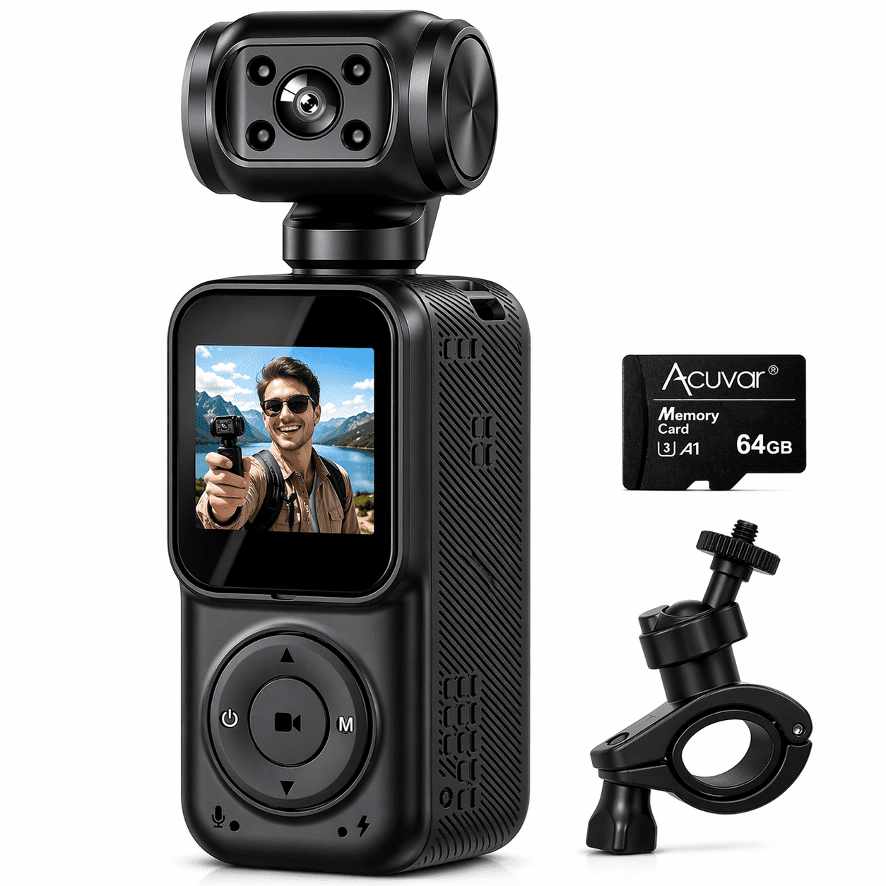 Acuvar, Pocket Camera, 2K with 3-Axis Gimbal Stabilizer, 64GB SD Card ...