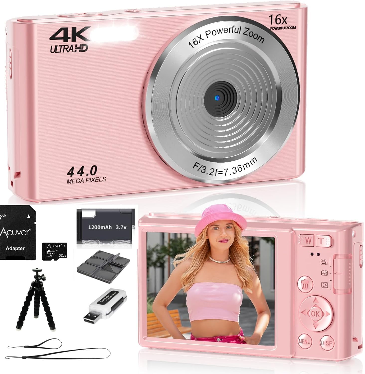 Acuvar 44MP Digital Camera, 16X Zoom, 2.4 Inch Screen, 32GB SD Card ...