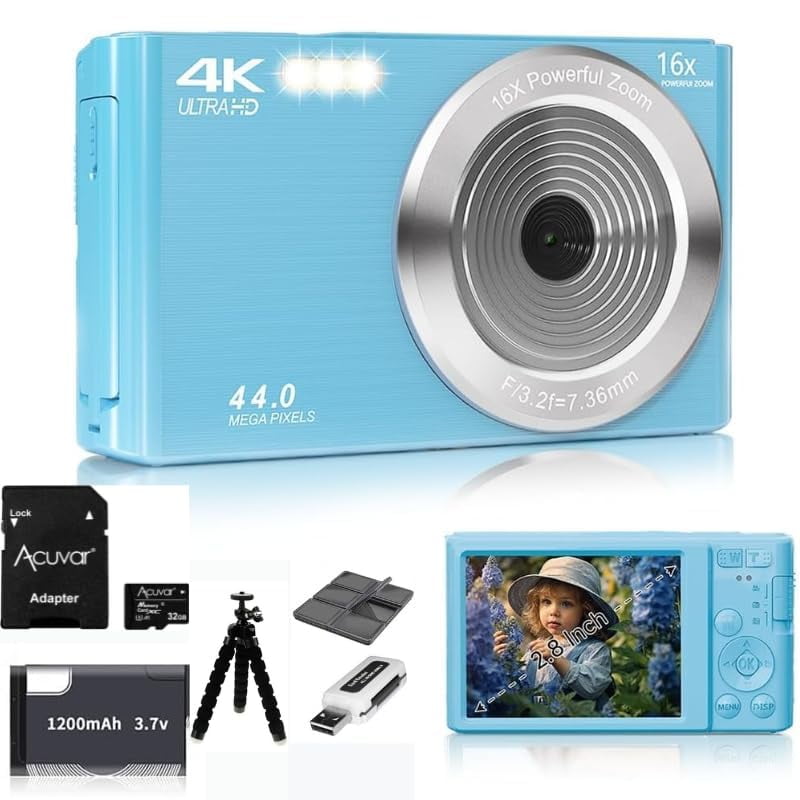 "Acuvar 44MP Compact Digital Camera, 16X Zoom, 32GB SD, 6"" Tripod ...