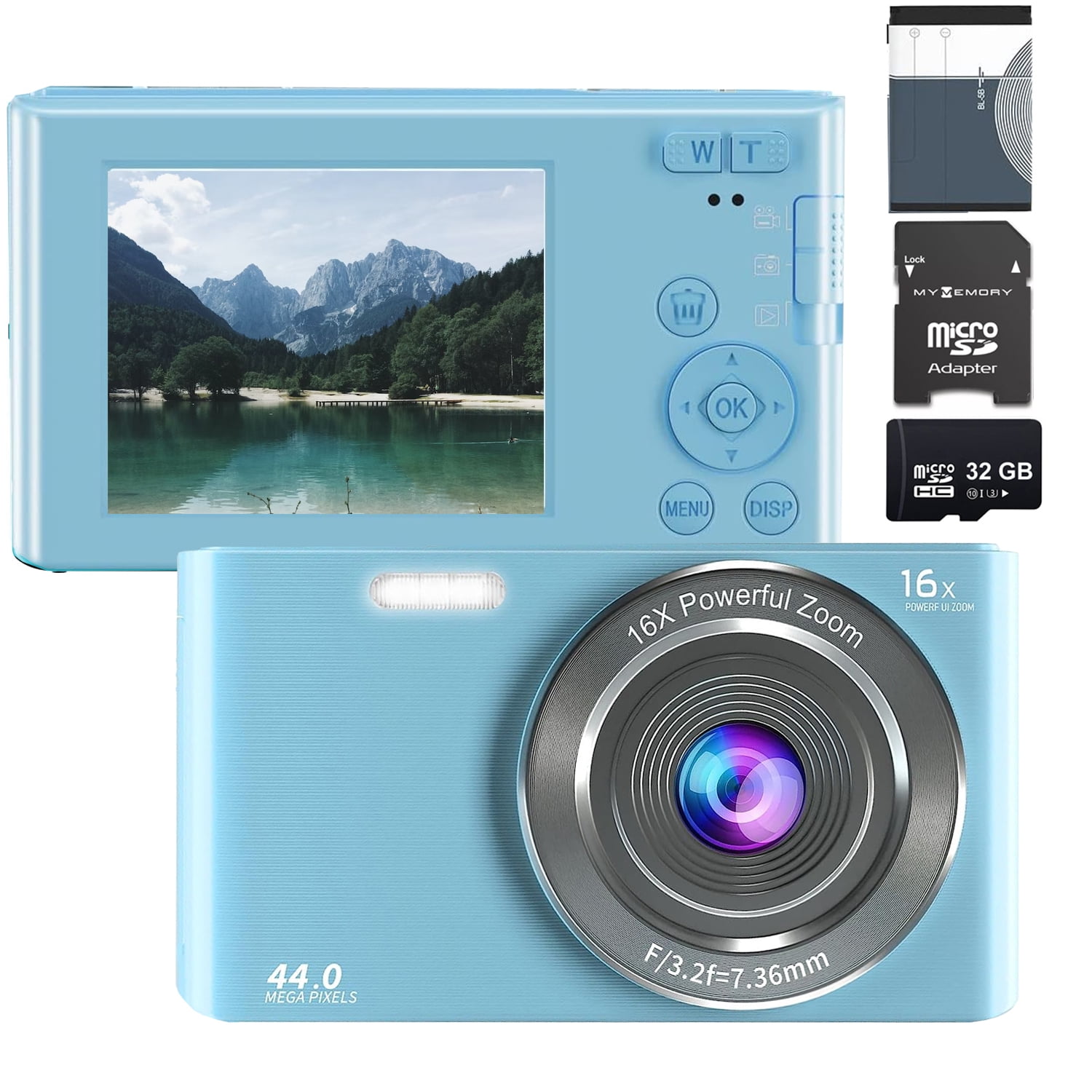 "Acuvar 44MP Compact Digital Camera, 16X Zoom, 2.4"" Screen, 32GB SD ...