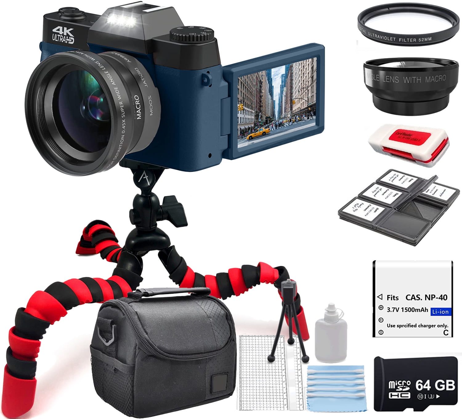 "Acuvar 4K 48MP Camera Kit - Photography & Vlogging, 12"" Tripod, WiFi, Wide & Macro Lens, 64GB ...