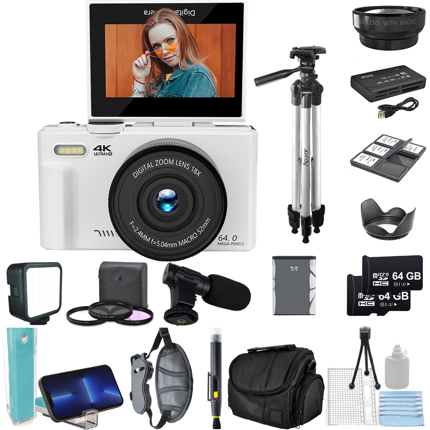 Acuvar 4K 64MP Digital Camera Kit for Photography, Vlogging for YouTube ...