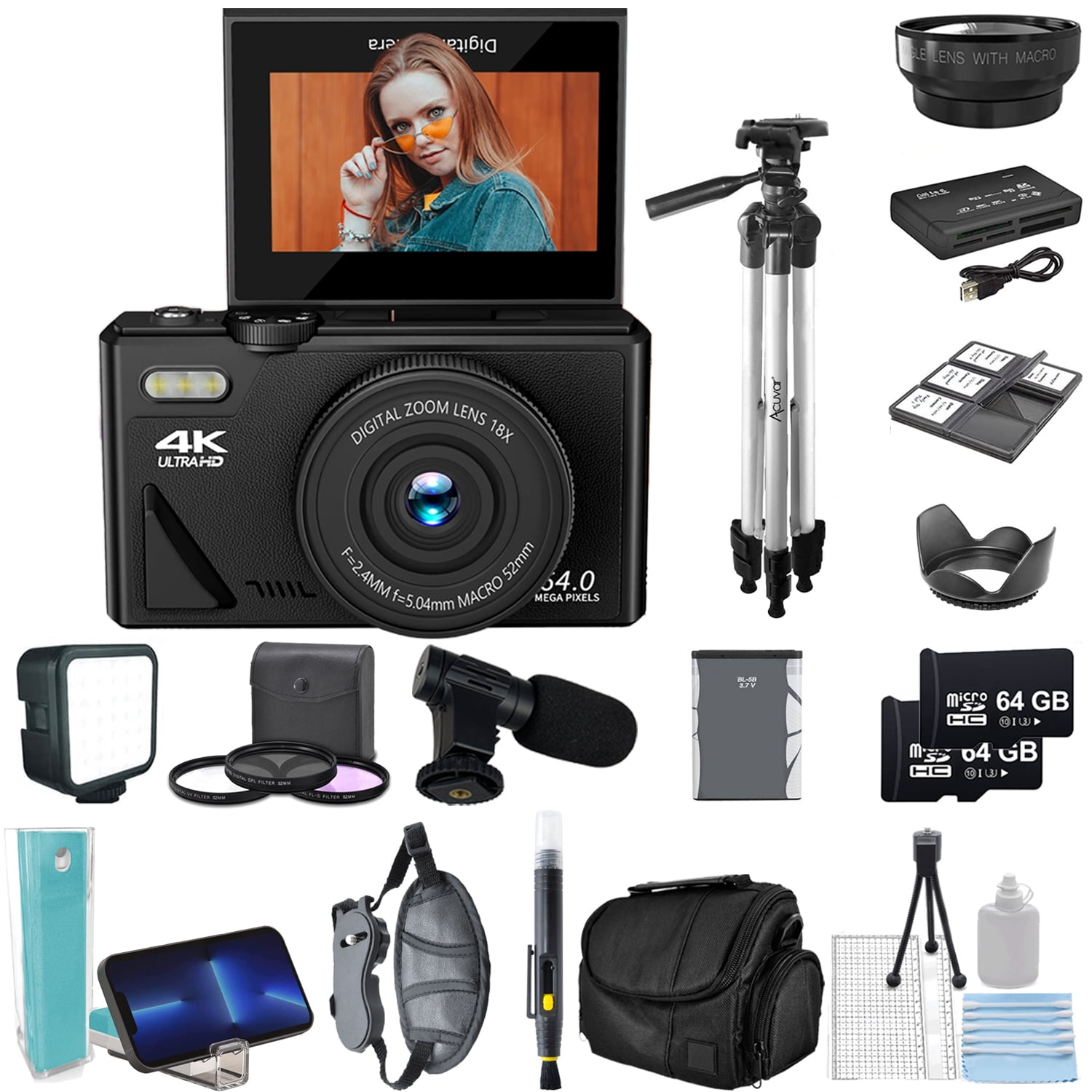 Acuvar 4K 64MP Digital Camera Kit for Photography, Vlogging for YouTube ...