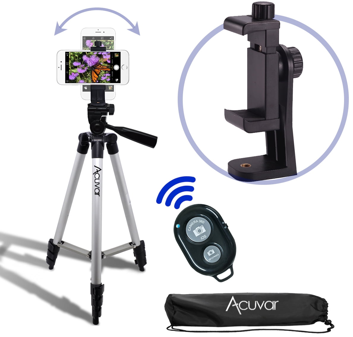 Acuvar 50" Smartphone/Camera Travel Tripod with Rotating Mount ...