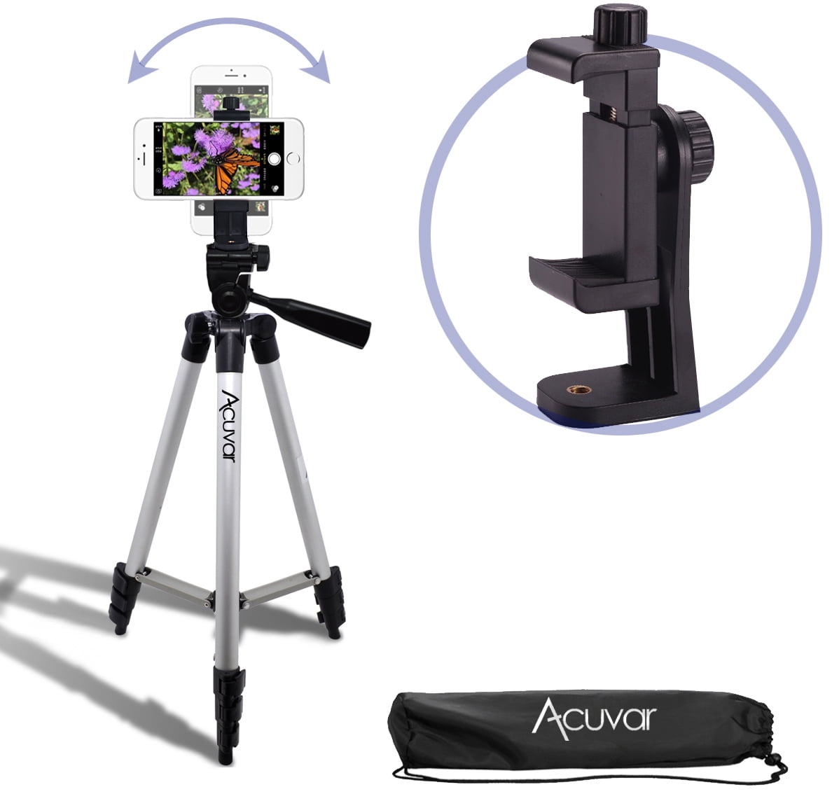Acuvar 50" Universal Smartphone Camera Tripod with Rotating Mount for ...