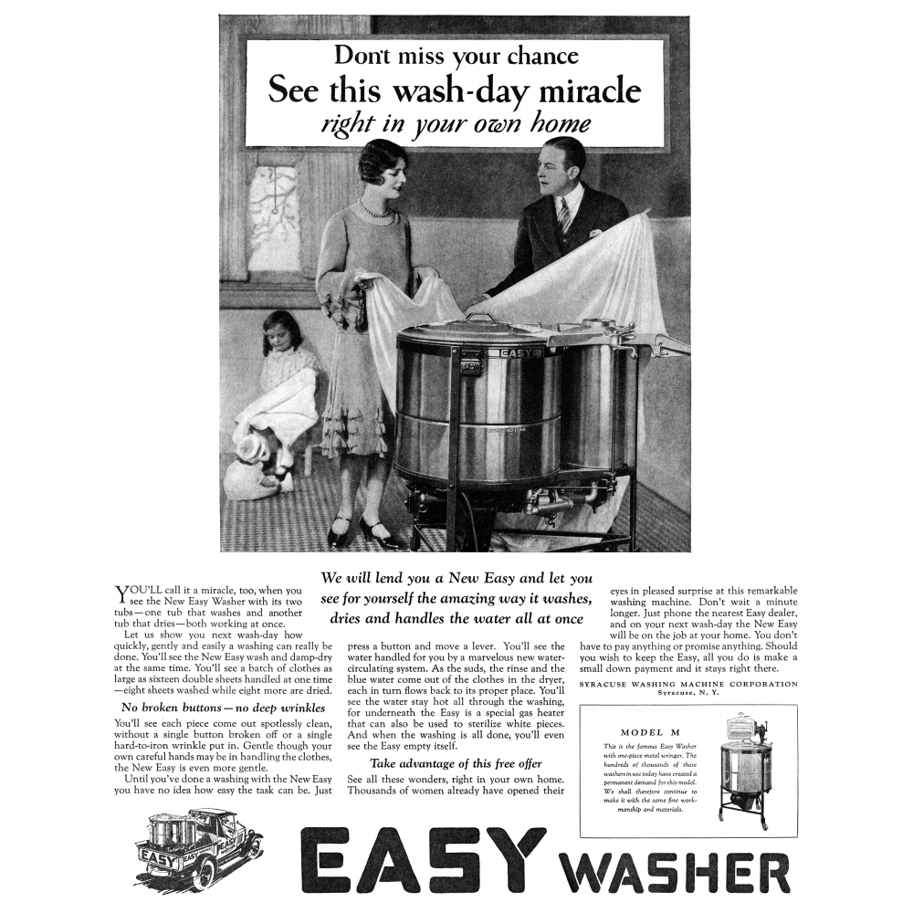 Ad Washing Machine 1927. Namerican Advertisement For Easy Washer ...