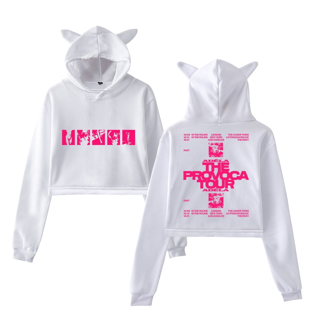 Adéla The Provocateur Tour Girl's Cute Cat Ear Cropped Pullover Hoodie Hooded Sweatshirt ...
