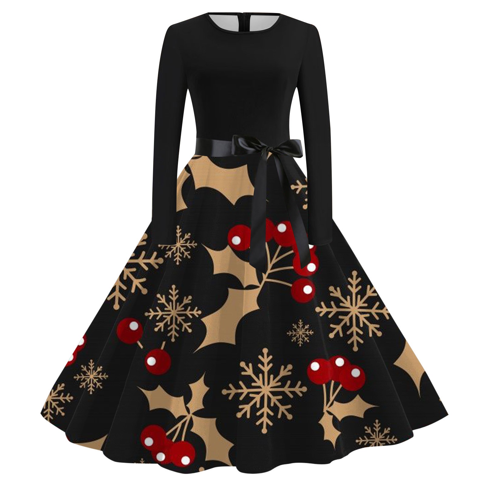 AdBFJAF formal Dresses for Women Petite Women's Round Neck Long Sleeve ...