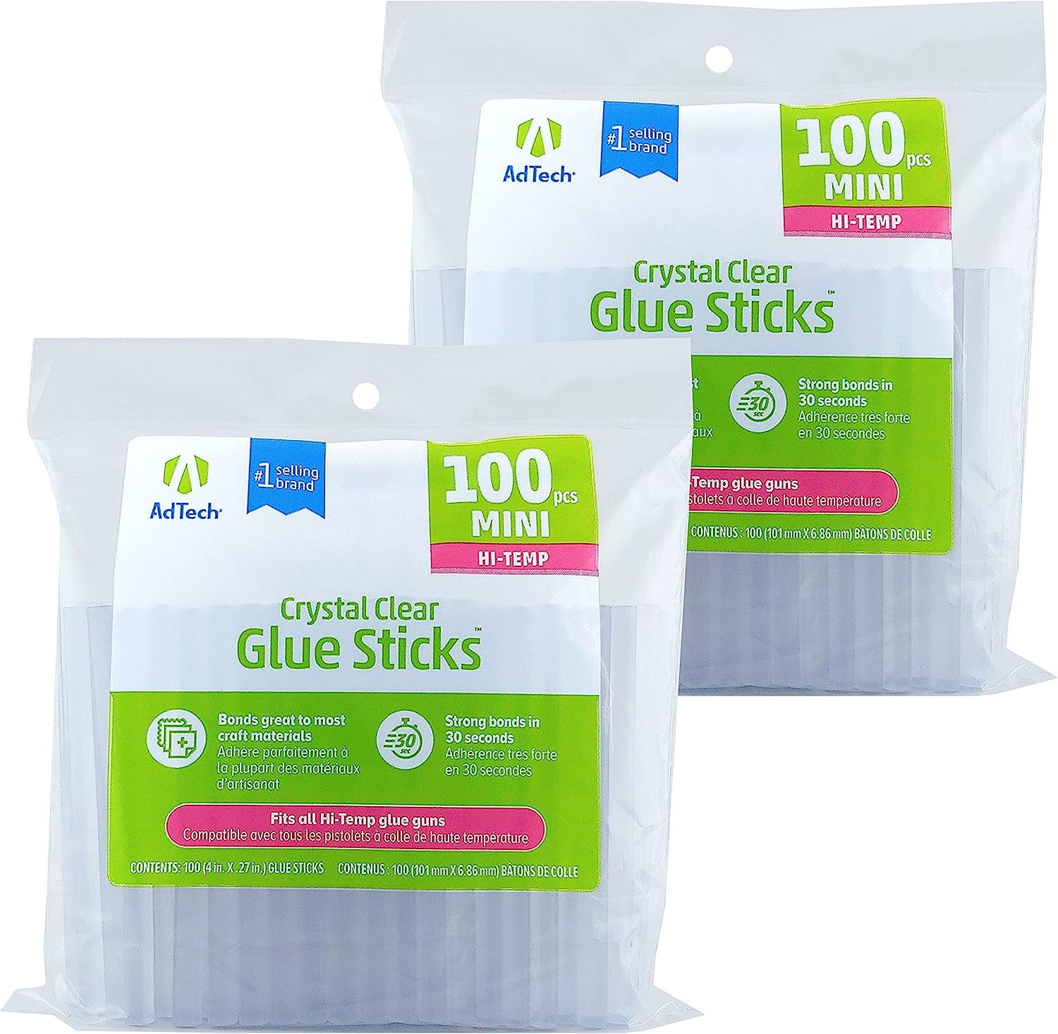 AdTech High Temp Mini Glue Sticks, 2-Pack (100 Count Each) – Clear, 4 ...