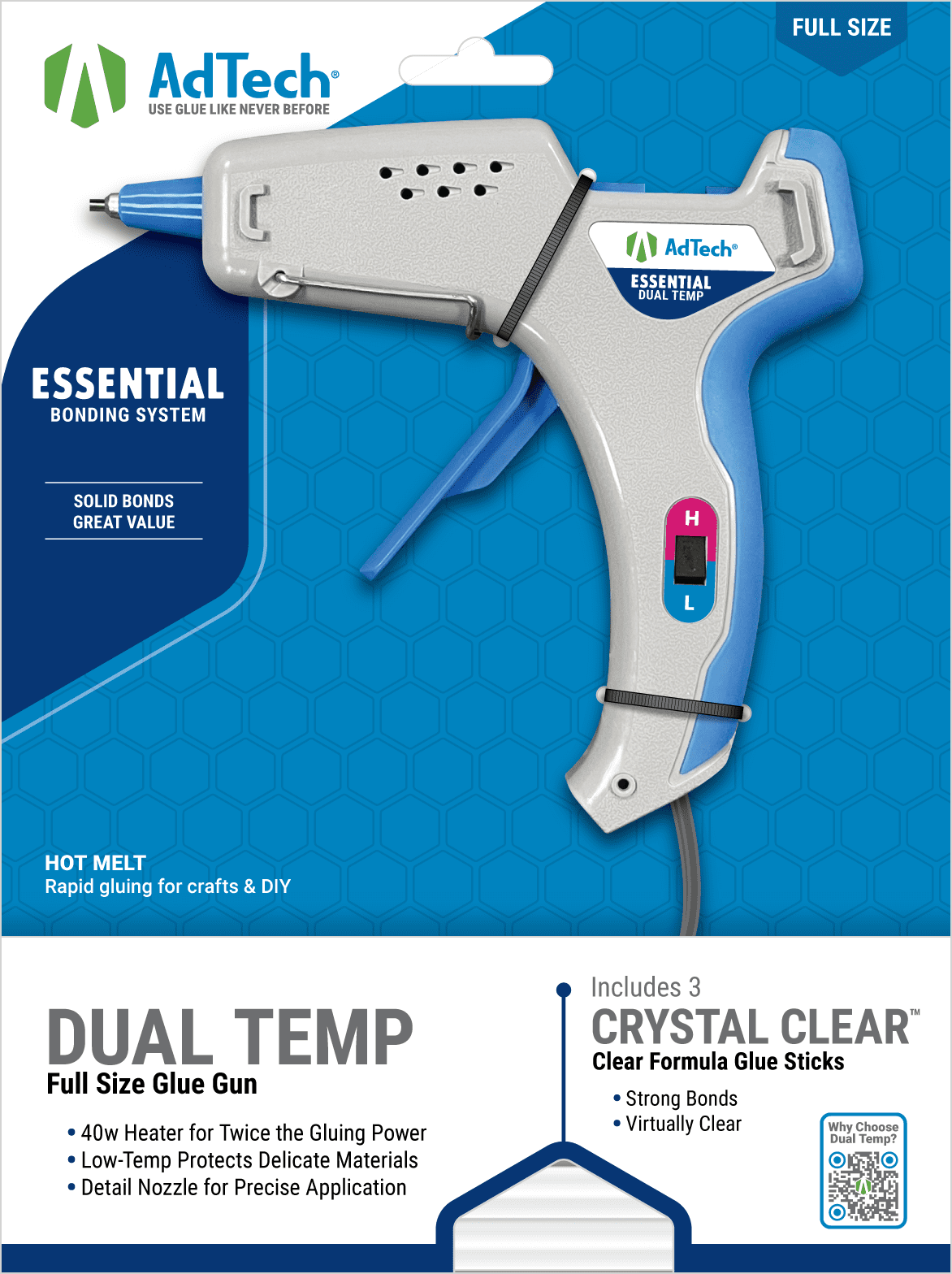 AdTech Dual Temp Hot Glue Gun 40W with Extended Precision Nozzle for ...