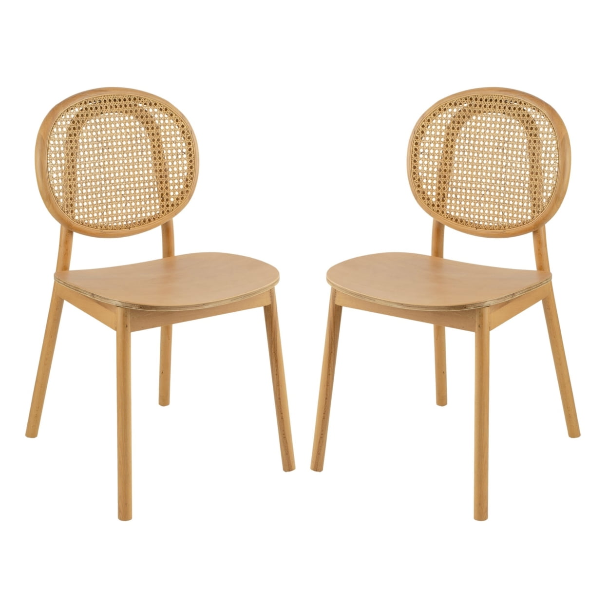 Ada 24 Inch Dining Chair, Cane Rattan Back, Beech Wood, Set of 2 ...