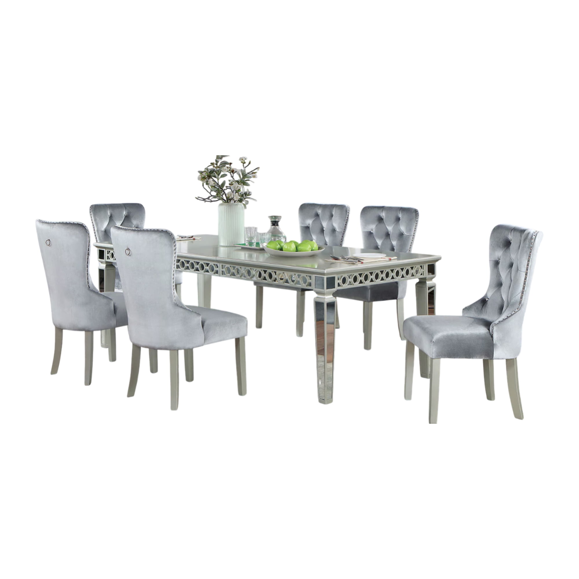 Ada 7pc Dining Table and Chair Set, 72-90 Inch Extendable Top, Gray ...