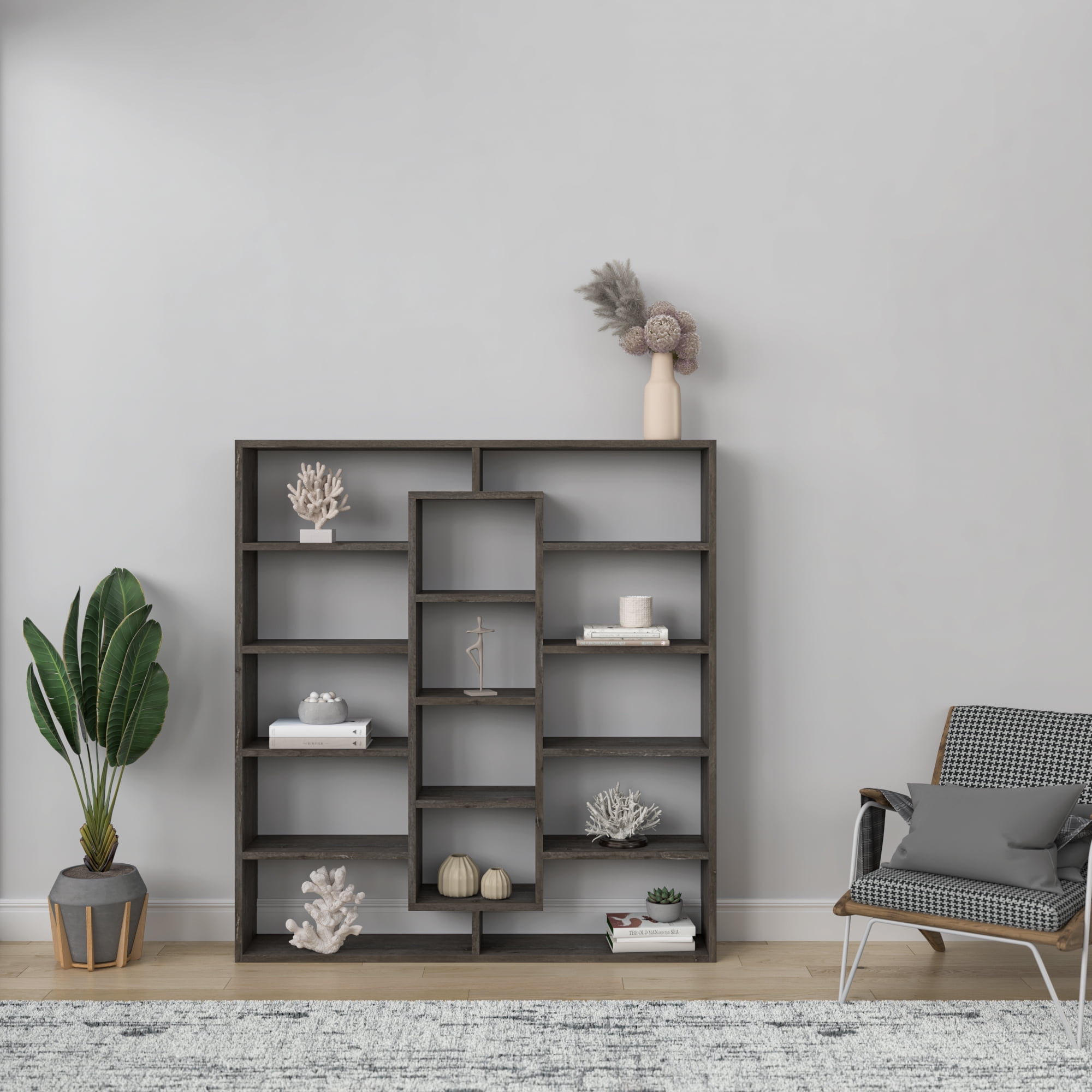 Ada Home Decor Berdeen Multiple Tier Open Shelf Modern Bookcase, Walnut ...
