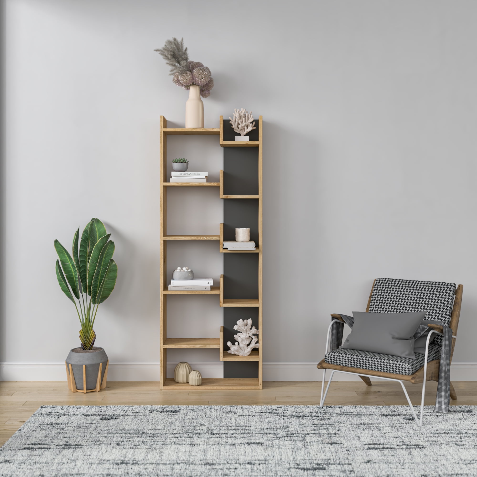 Ada Home Decor Bonaparte Multiple Tier Open Shelf Modern Bookcase, Oak ...