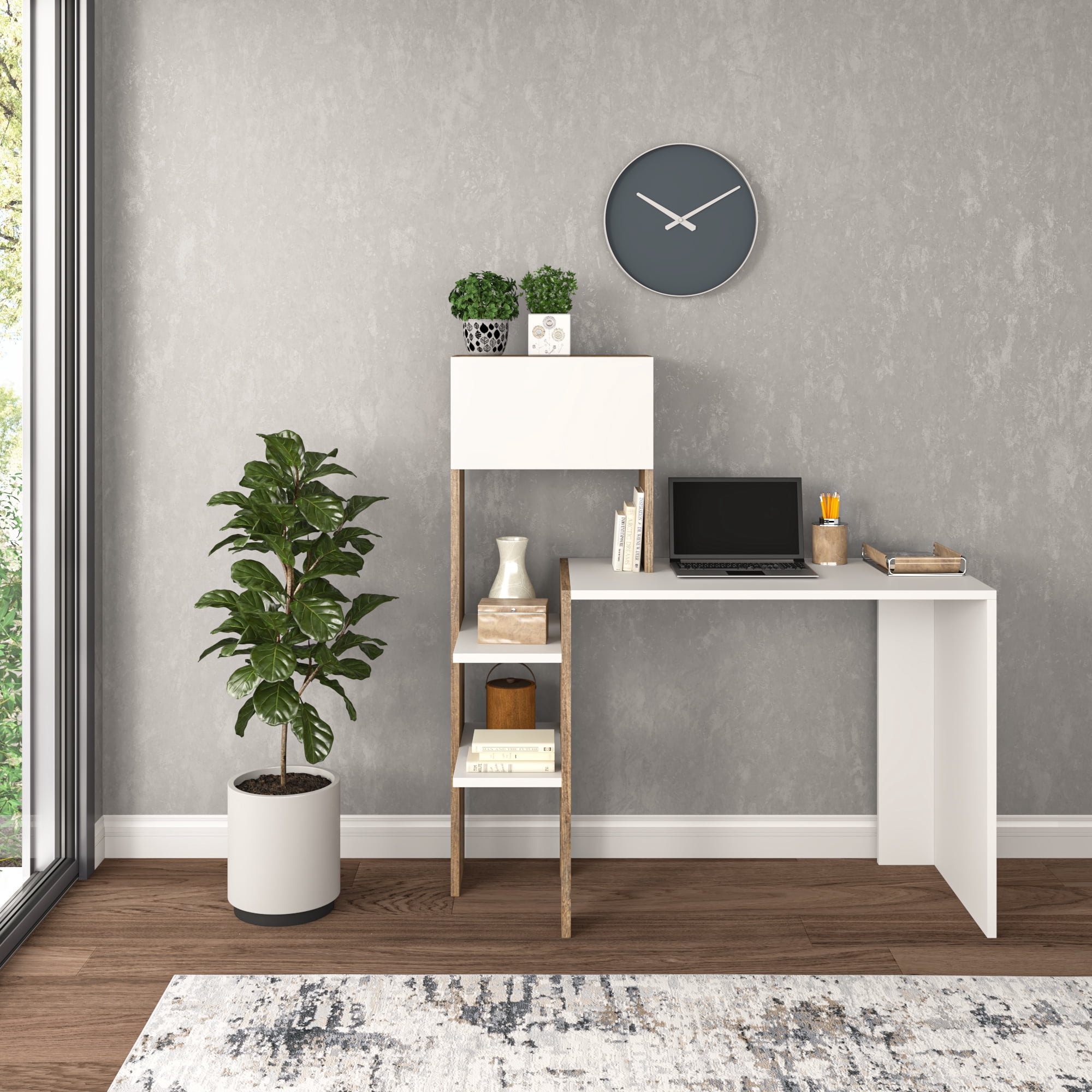Ada Home Decor Furniture 3 Tier White Walnut Rebecca Modern Desk ...