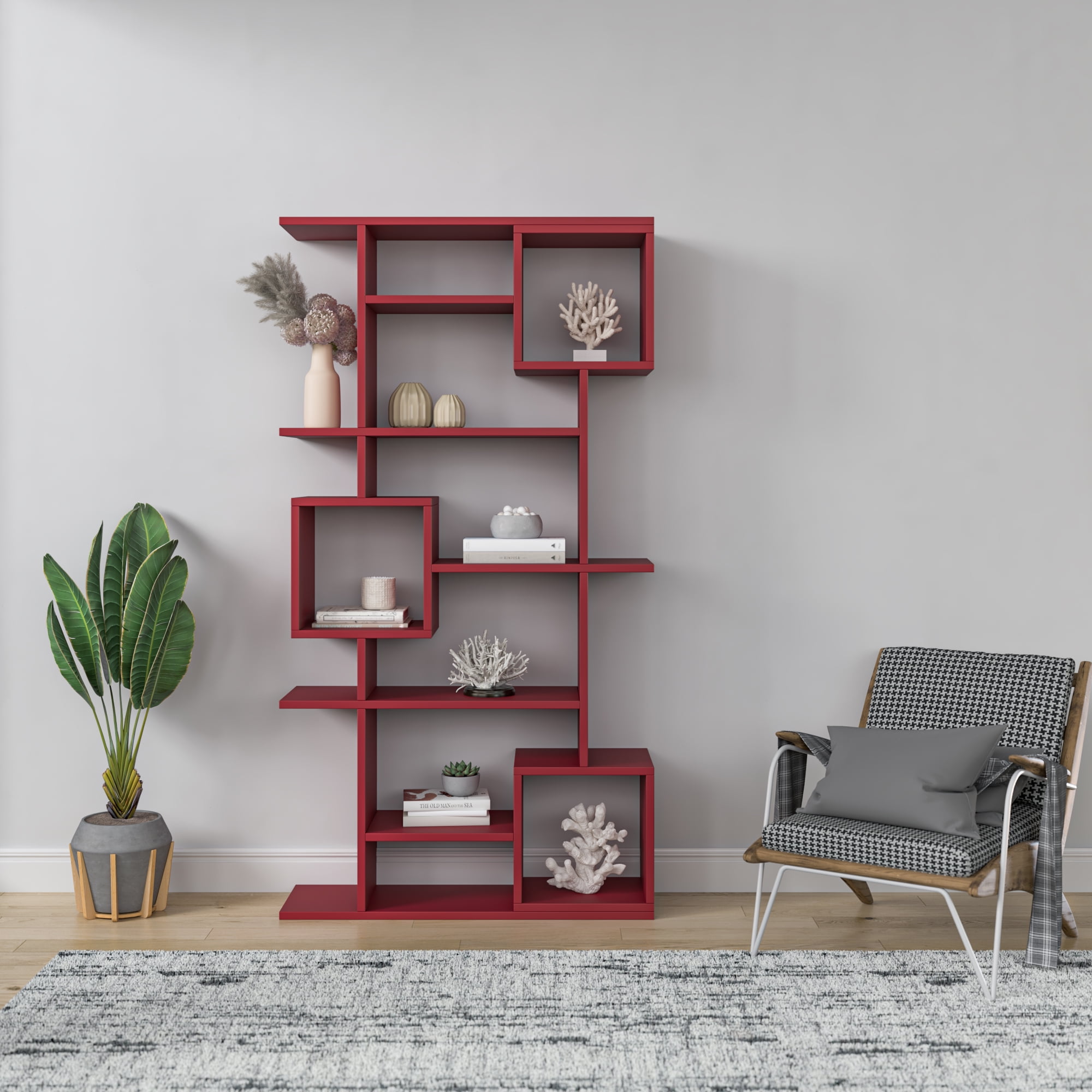 Ada Home Decor Barrett Modern Bookcase - Burgundy - Walmart.com
