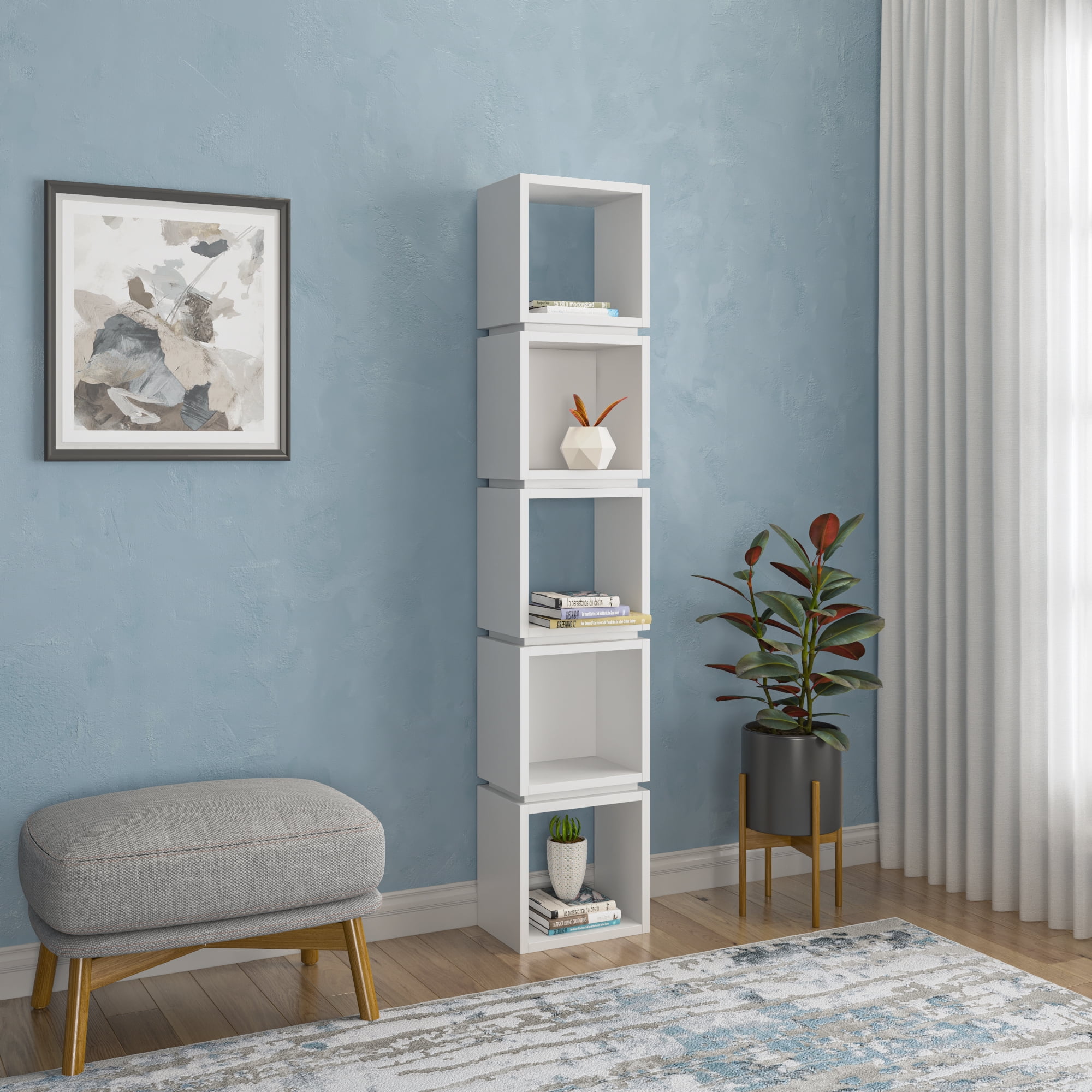 Ada Home Decor 5 Shelf Bookcase Multiple Tier Open Corner Shelf Narrow ...