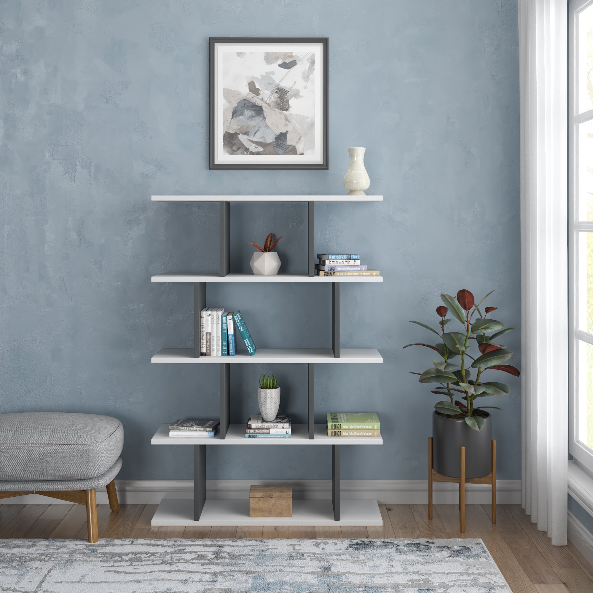 Ada Home Decor Harmon 4 Tier Bookcase, Anthracite/White - Walmart.com