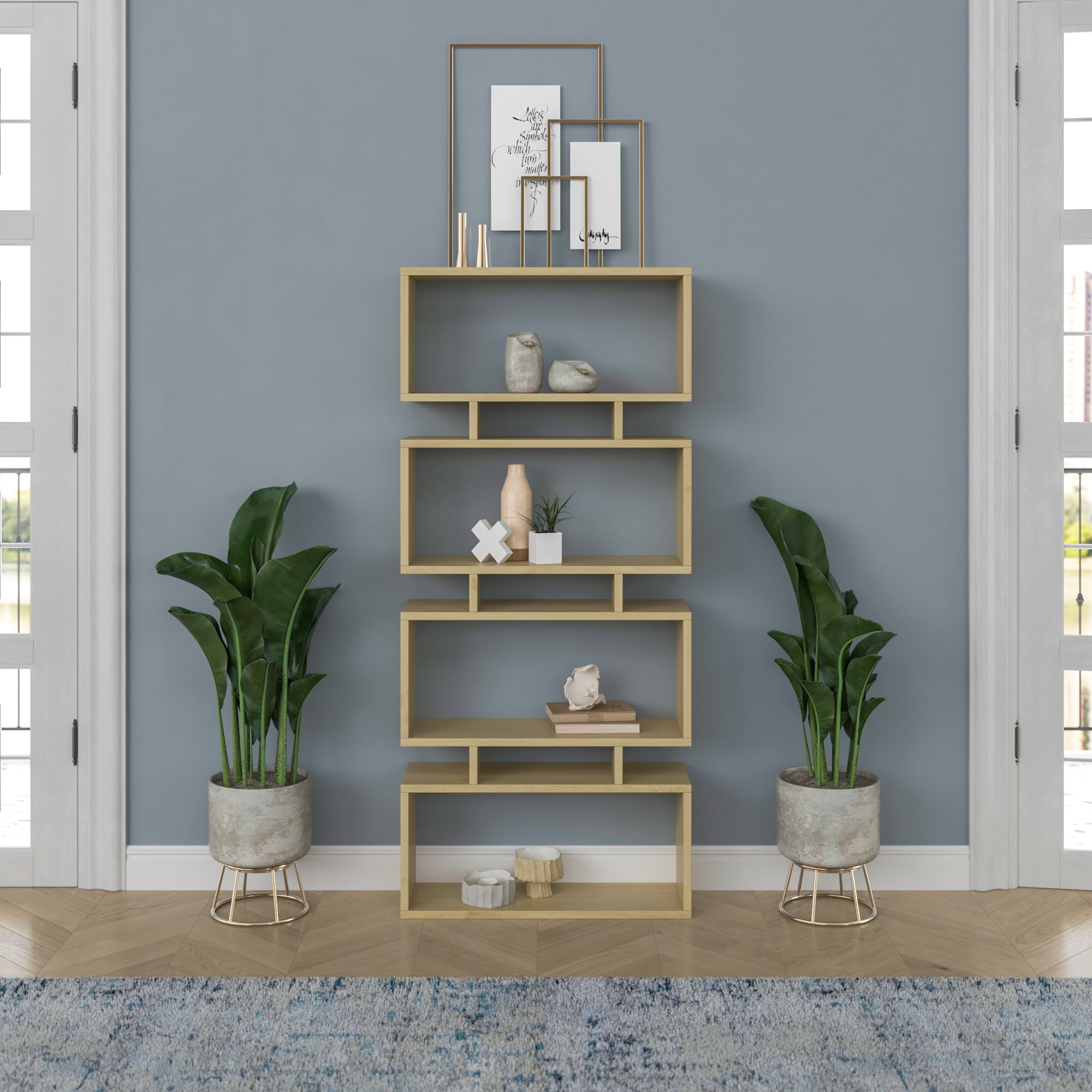 Ada Home Decor Harmon 4 Tier Modern Oak Bookcase, Durable Wood ...