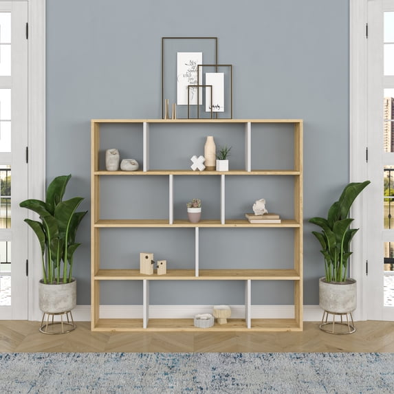Ada Home Decor Hobdi 4 Tier Open Shelf Cube Modern Bookcase, Oak/White ...