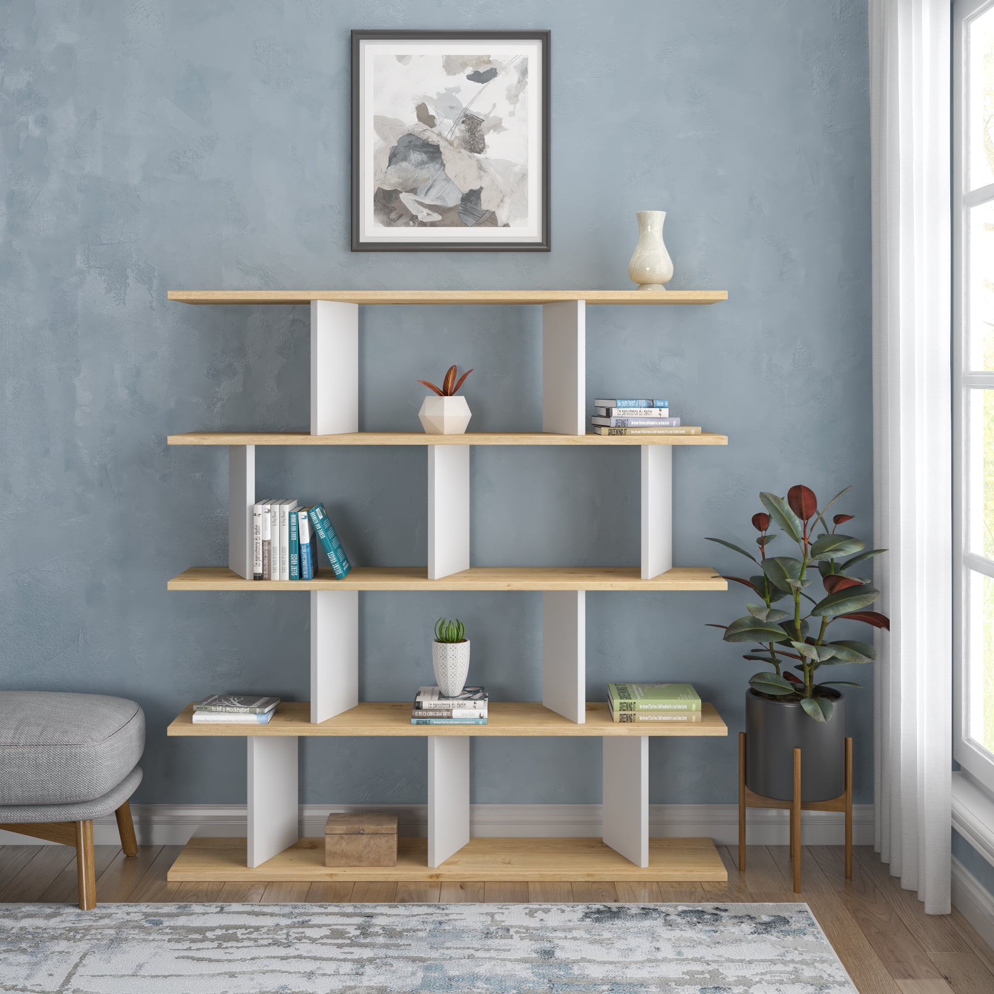 Free Shipping! Ada Home Decor Jorin 4 Tier Modern Bookshelf Oak White ...