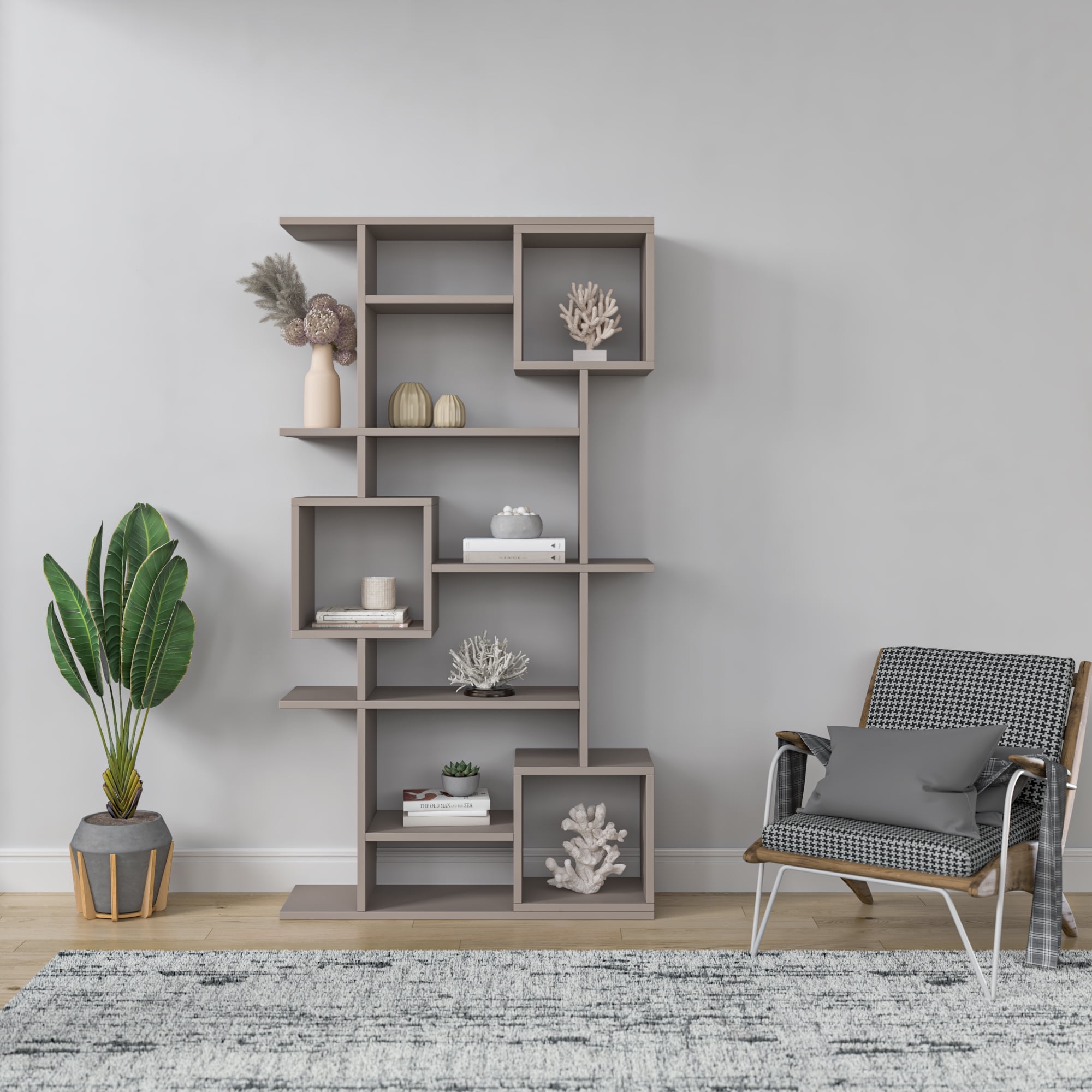 Ada Home Decor Multiple Tier Open Shelf Modern Bookcase, Light Mocha ...